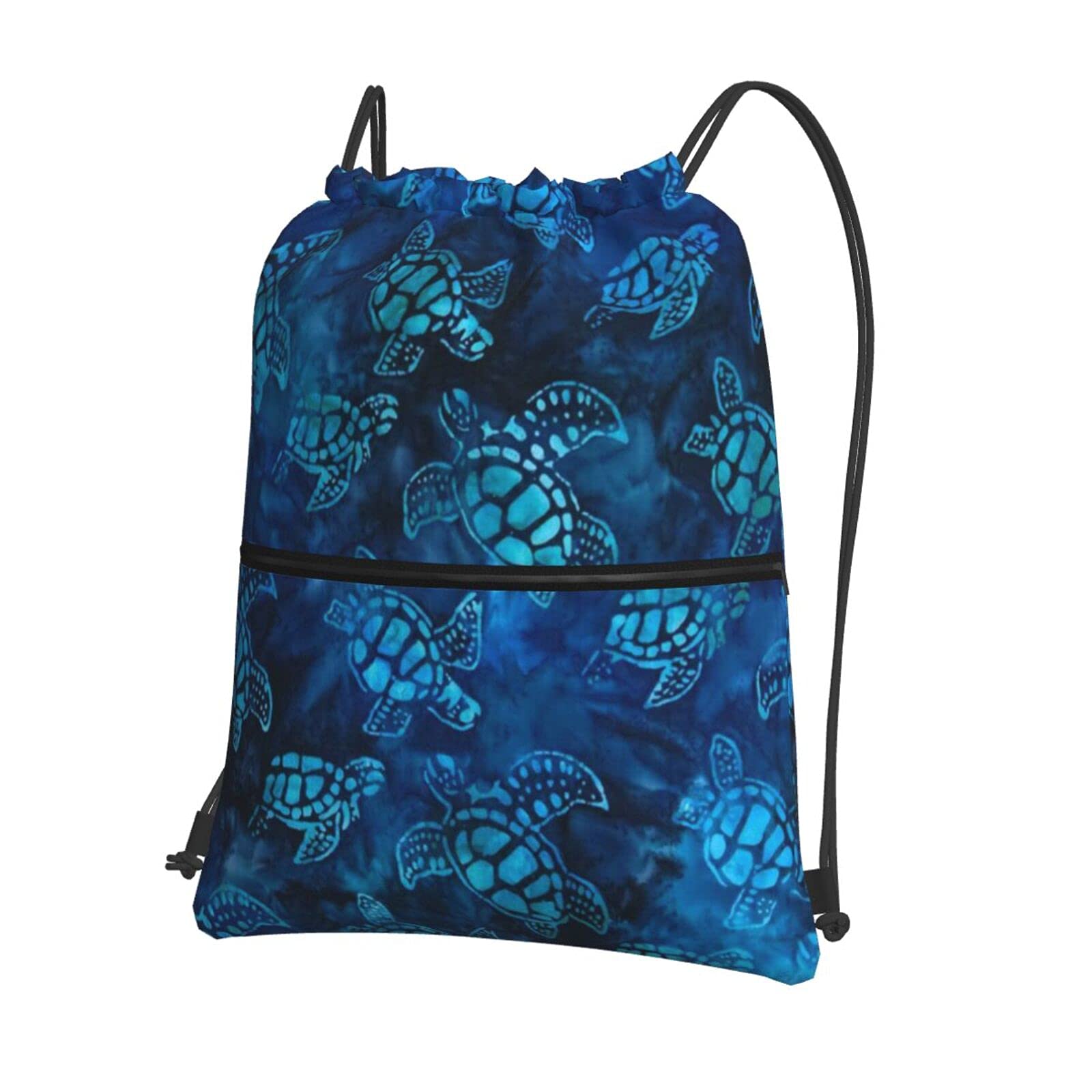 OVPSZFYO Cute Blue Sea Turtle Waterproof Drawstring Backpack Bag Gym for Women Men with Zipper Pocket Light Draw Sports String Back Beach Travel Cinch Sack One Size