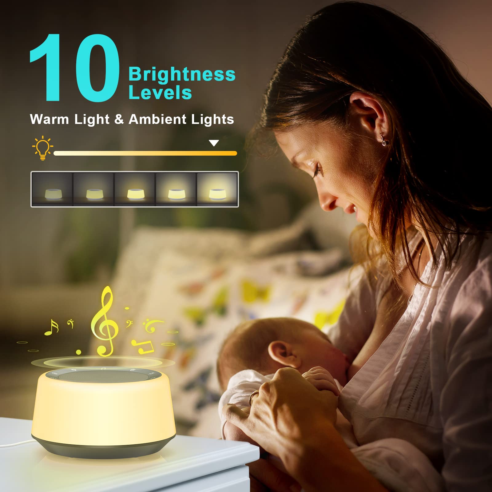 White Noise Machine, Sleep Sound Machine with 30 Soothing Sounds, 7 Color Baby Night Lights, Full Touch Control, Timer and Memory Features, Plug in, Sound Machine for Baby, Adults