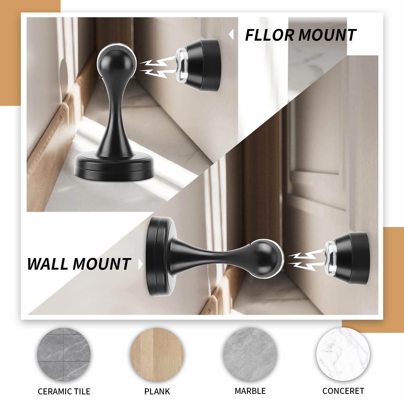 Magnetic Door Stop,Magnetic Door Stop with Strong Suction, with Screws, Keep The Door Open, and Better Protect The Wall,Comes with Positioning Pencil and Manual Installed(2 Pack)