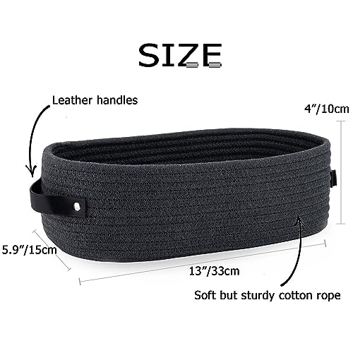 Oradrem Cotton Rope Toilet Basket Bathroom Decor Baskets,Toilet Paper Holder Basket with Handle, Home Decor Organizing Small Baskets Nursery Basket 13"x5.9"x4" Dark Gray