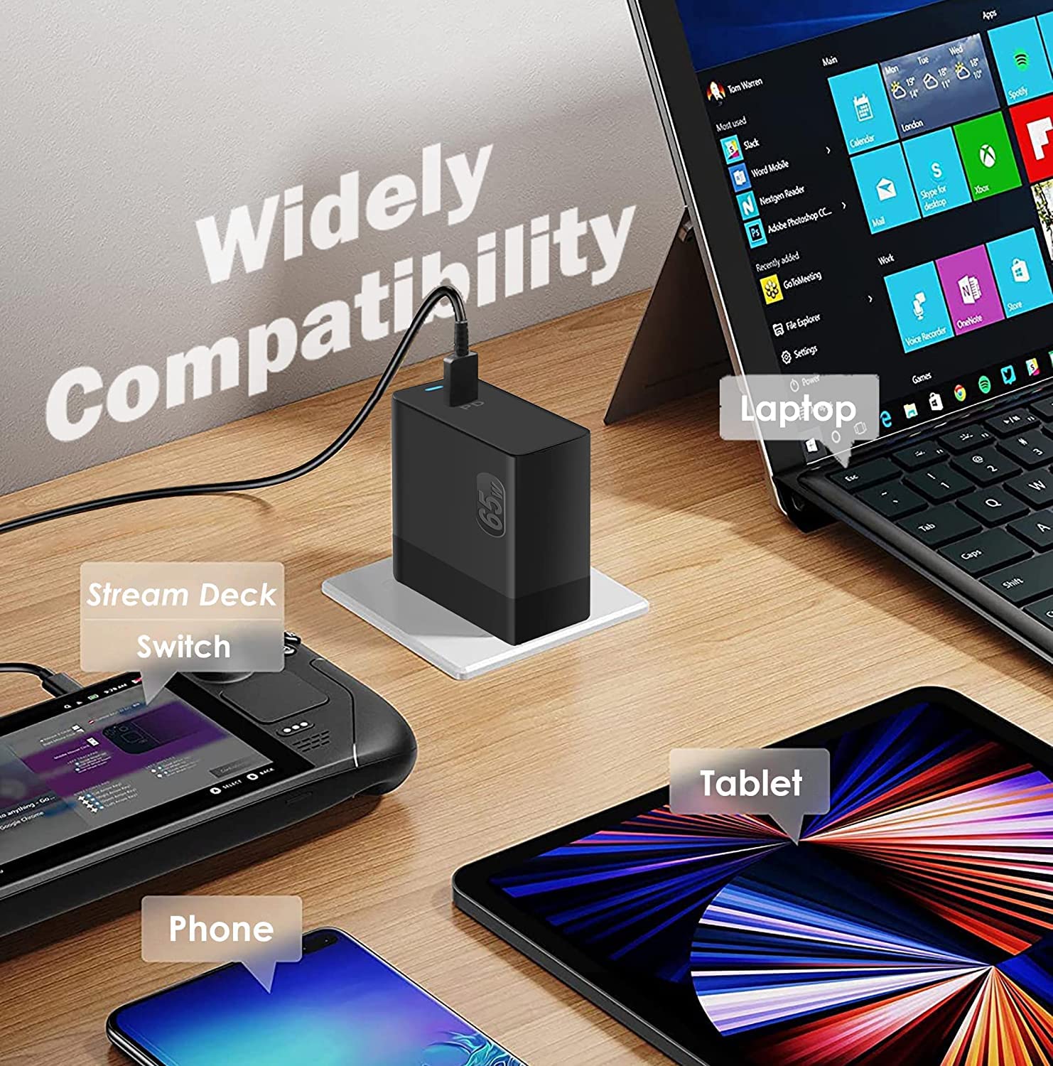 USB C Charger for Steam Deck Charger 65W 45W, Type-C PD 3.0 Fast Charger Power Adapter for Steam Deck/Nintendo Switch/Xbox /PS5 /Tablet/Laptop/Phone, Foldable USB-C Wall Adapter with 6ft C-C Cable