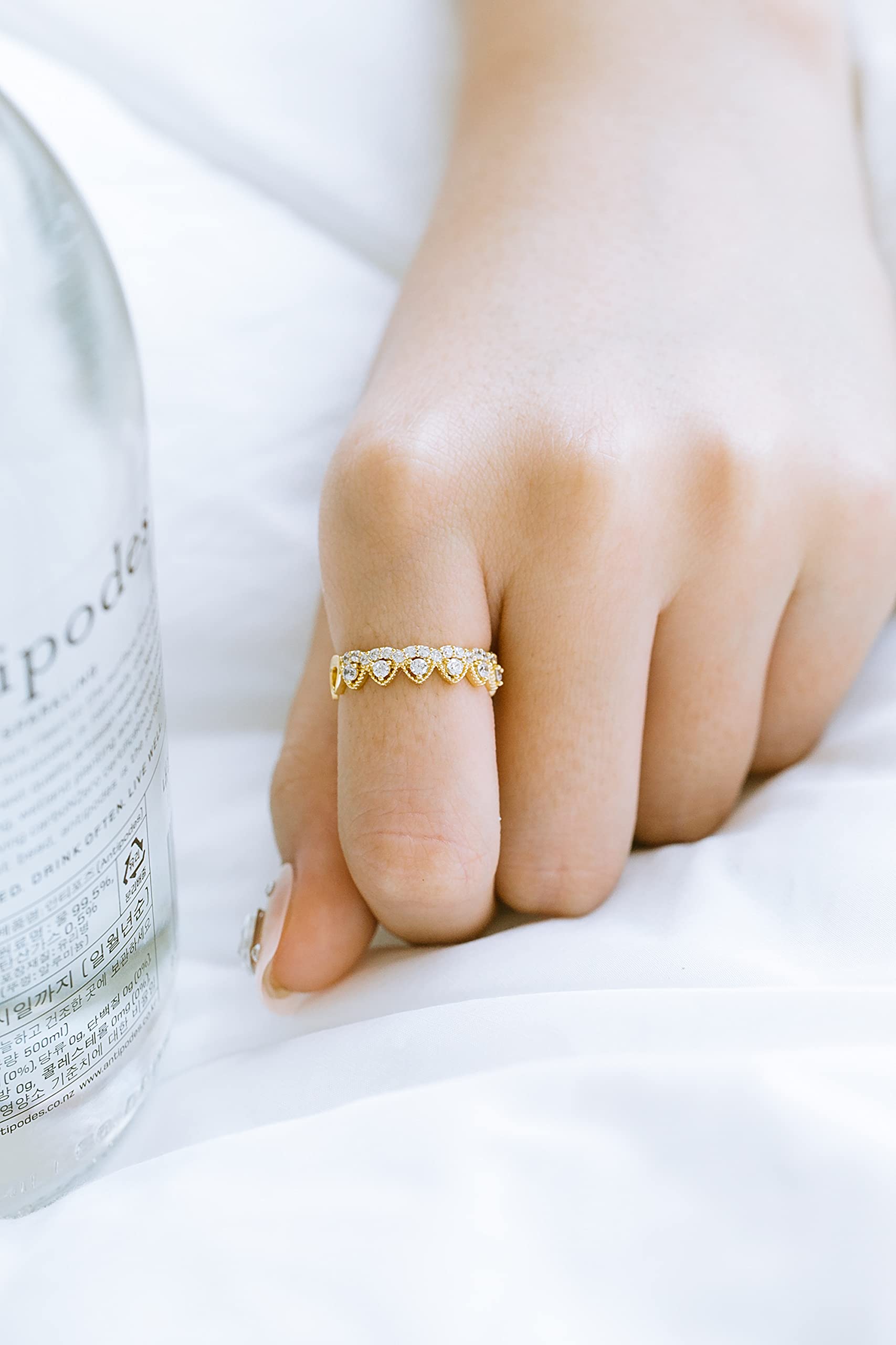 ONDAISY 14K Gold Plated Crowning Heart Queen Bridal Mermaid Round Fire Princess Crown Tiara Ring