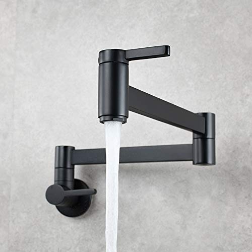 SOKNARKU Solid Brass Square Wall Mounted Folding Faucet Double Switch Foldable Kitchen Sink Pot Filler Faucet Matte Black