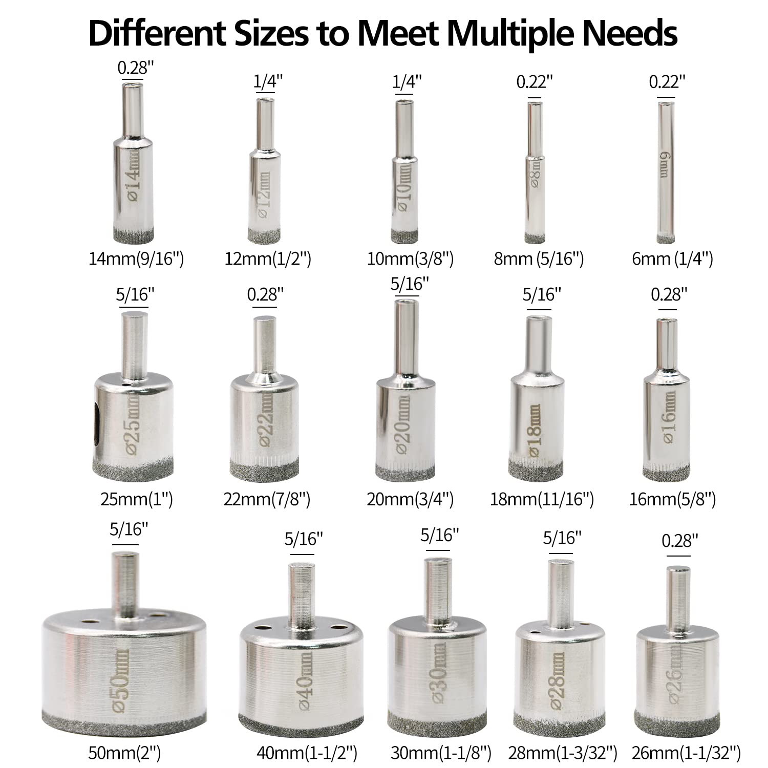 Mdvora Diamond Drill Bits, 15pcs Diamond Hole Saw(1/4''-2'') with Adjustable Hole Saw Guide Jig Fixture, Tile Hole Saw Set for Ceramic, Glass, Porcelain, Marble