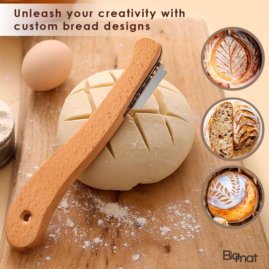 Wooden Bread Bow Knife & Bread Lame Set - Sourdough Bread Knife - Sourdough Scoring Tool - Bread Knife for Homemade Bread
