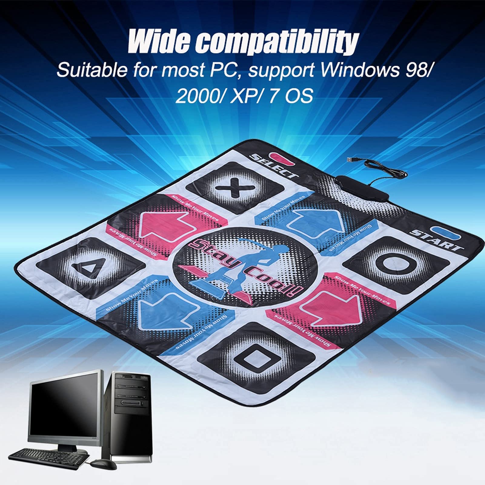 USB Dance Floor Mat Nonslip Dancing Step Dance Mat Pad Blanket Compatible for PC Laptop Video Game, Musical Play Mat Dancer Blanket for Kids Adults Family Home Entertainment