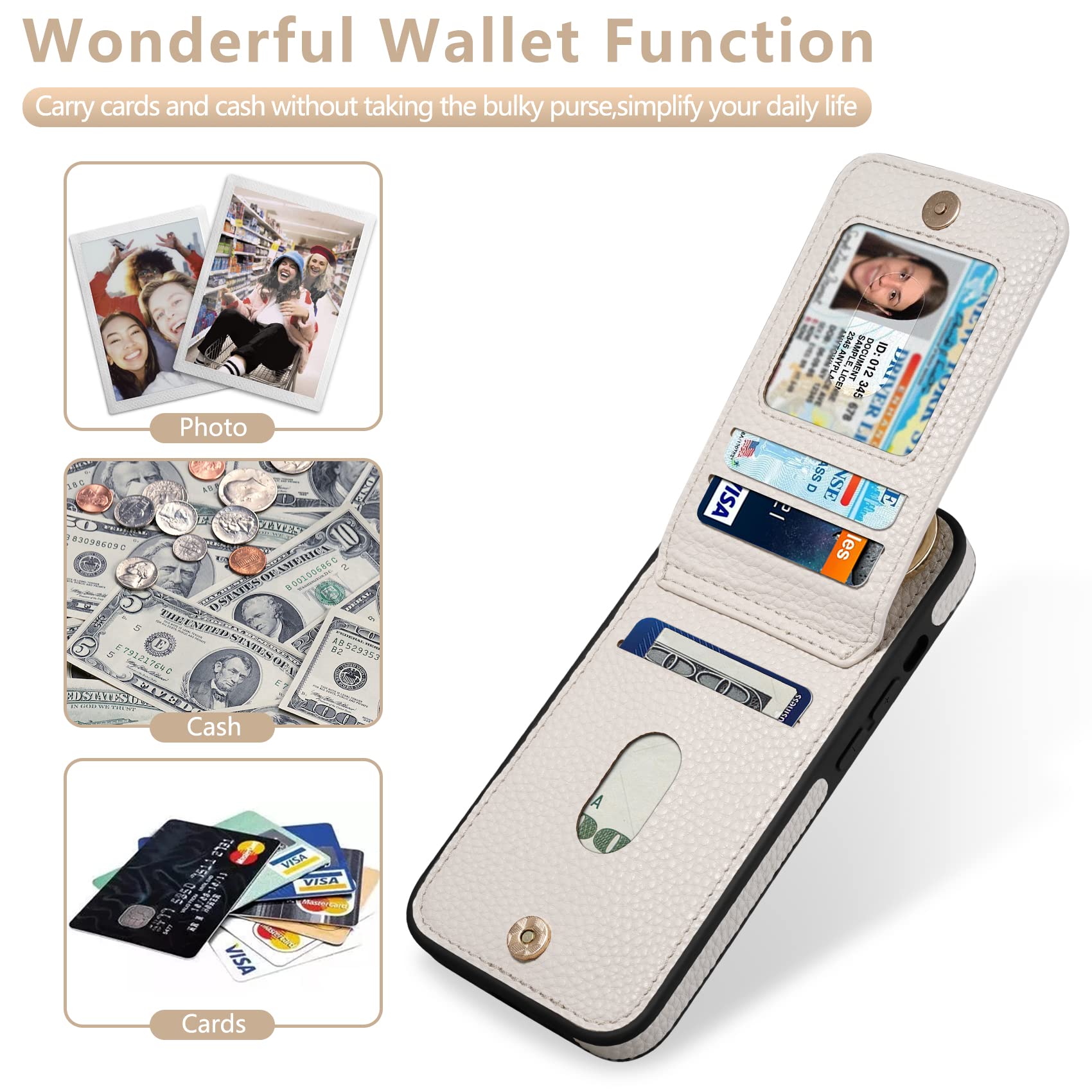 Keallce Case for iPhone 14 Plus 6.7'' Detachable Crossbody Wallet Case with RFID Blocking Card Slots, 360ーStand Ring Flip Leather Protective Cover Lanyard Shoulder Strap Women for iPhone 14 Plus,Beige