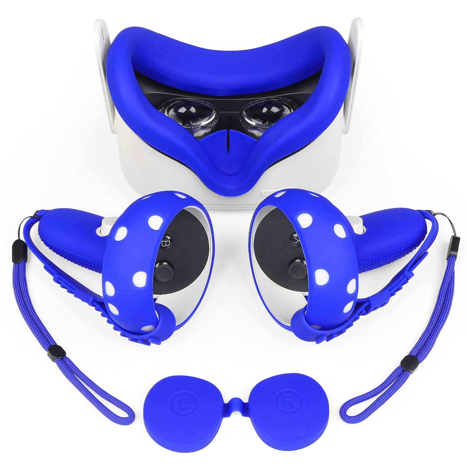 Oculus Quest 2 Accessories with VR Face Cover,Touch Controller Grip Cover and VR Lens Protective Cover, Made of Premium Silicone Material,VR Headset Accessories Sweatproof and Enhance Comfort(Blue)