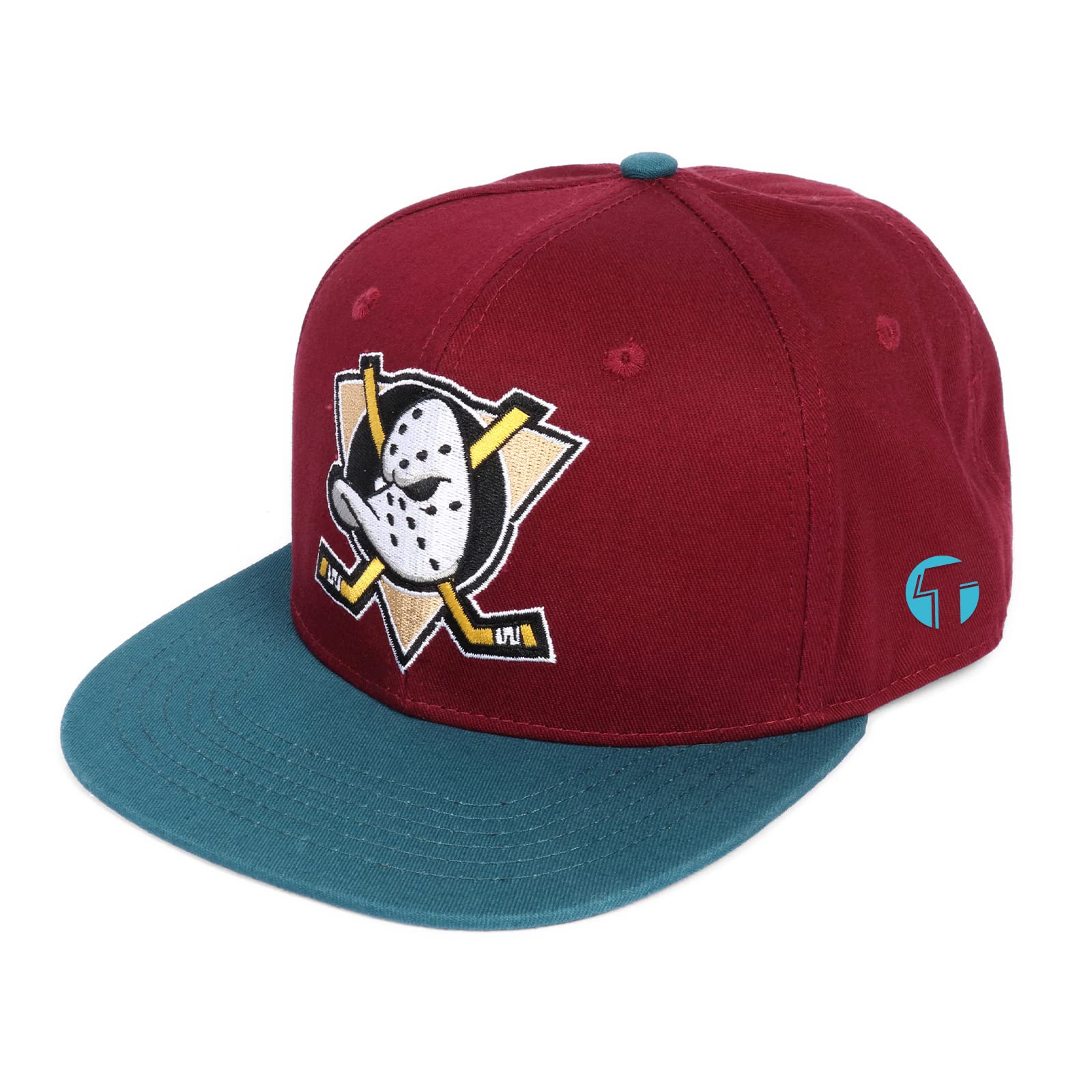 Mighty Ducks #96 Conway Different Logo Classic Duck hat Men's Flat Cap Hip Hop Red(Cyan) Size (S-XL)