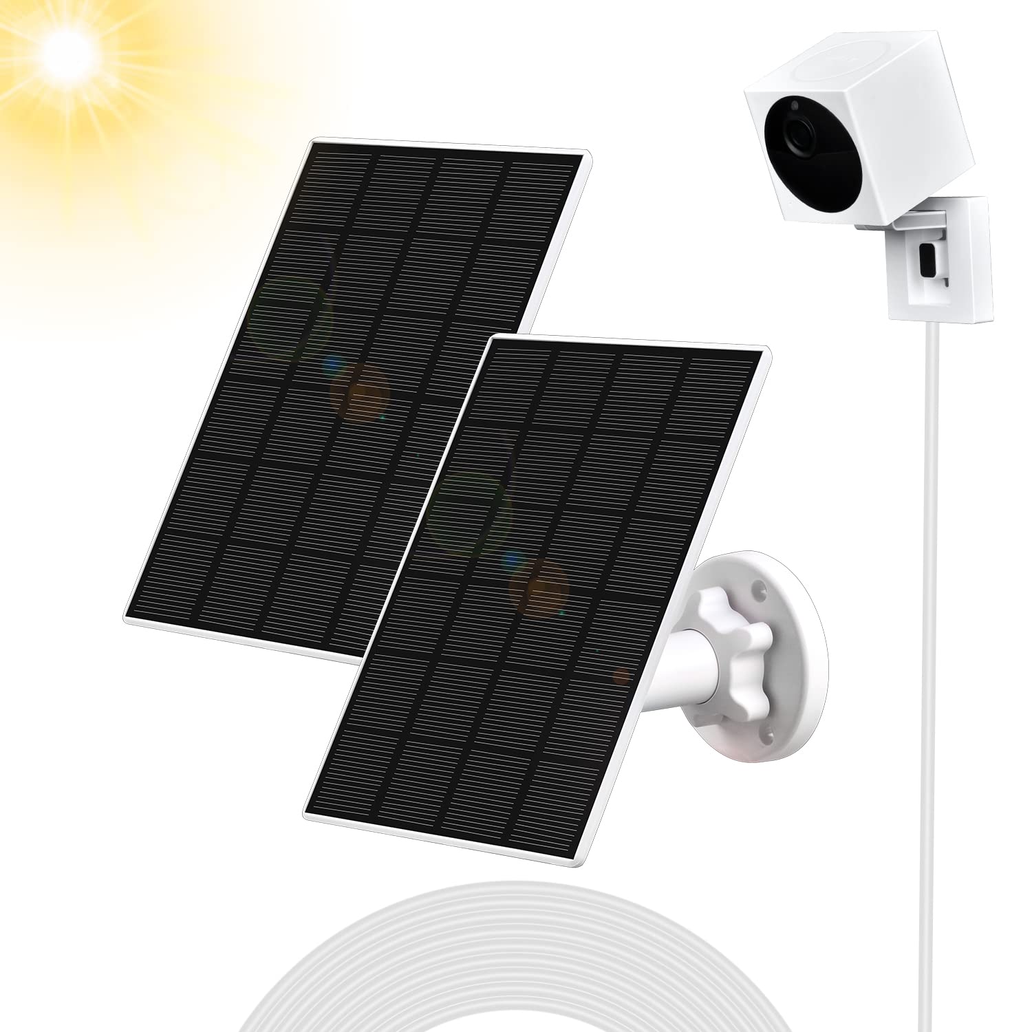 Solar Panel Compatible with Wyze Cam Outdoor,Continuous Power Supply for Rechargeable Battery Camera,5V 3.5W USB Port Waterproof Solar Panel with 10ft Charging Cableďź2 Packďź