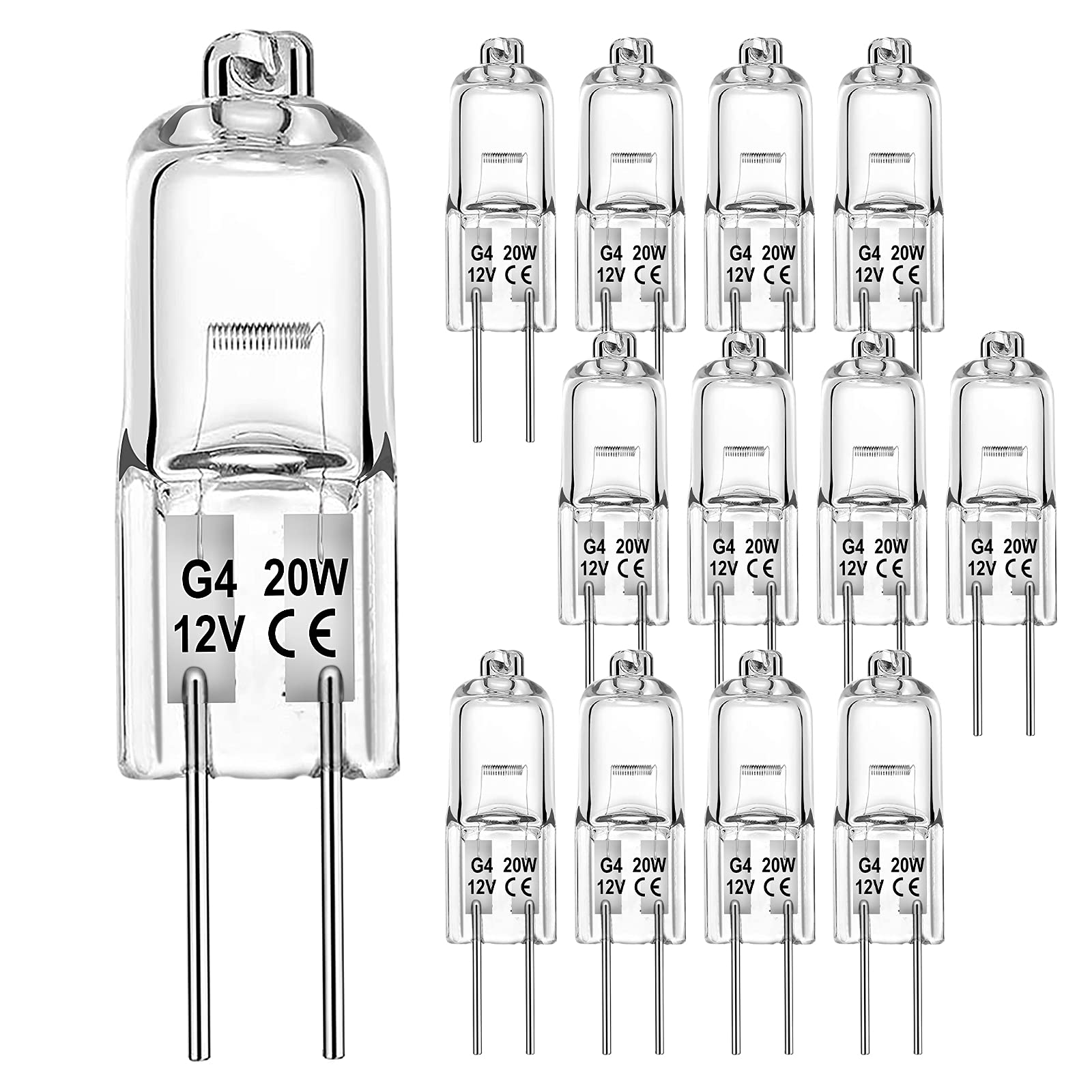 Shaquesy G4 Halogen Light Bulbs, 12 Pack 12V 10W 2 Pin Dimmable Long Life Halogen Bulbs Warm White 2800K for Oven,Kitchen Hood, Chandeliers, Under Cabinet Light Bulbs