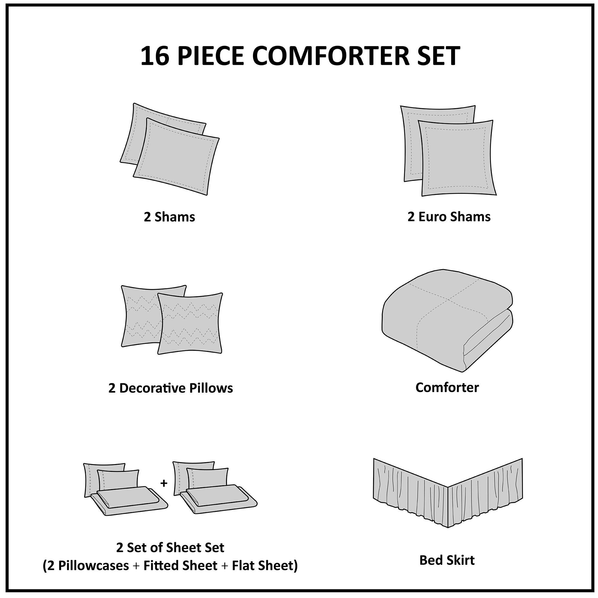 Madison Park - MPE10-796 Essentials Zara 16 Piece Jacquard Complete Bedding 2 Sheet Sets, King, Brown
