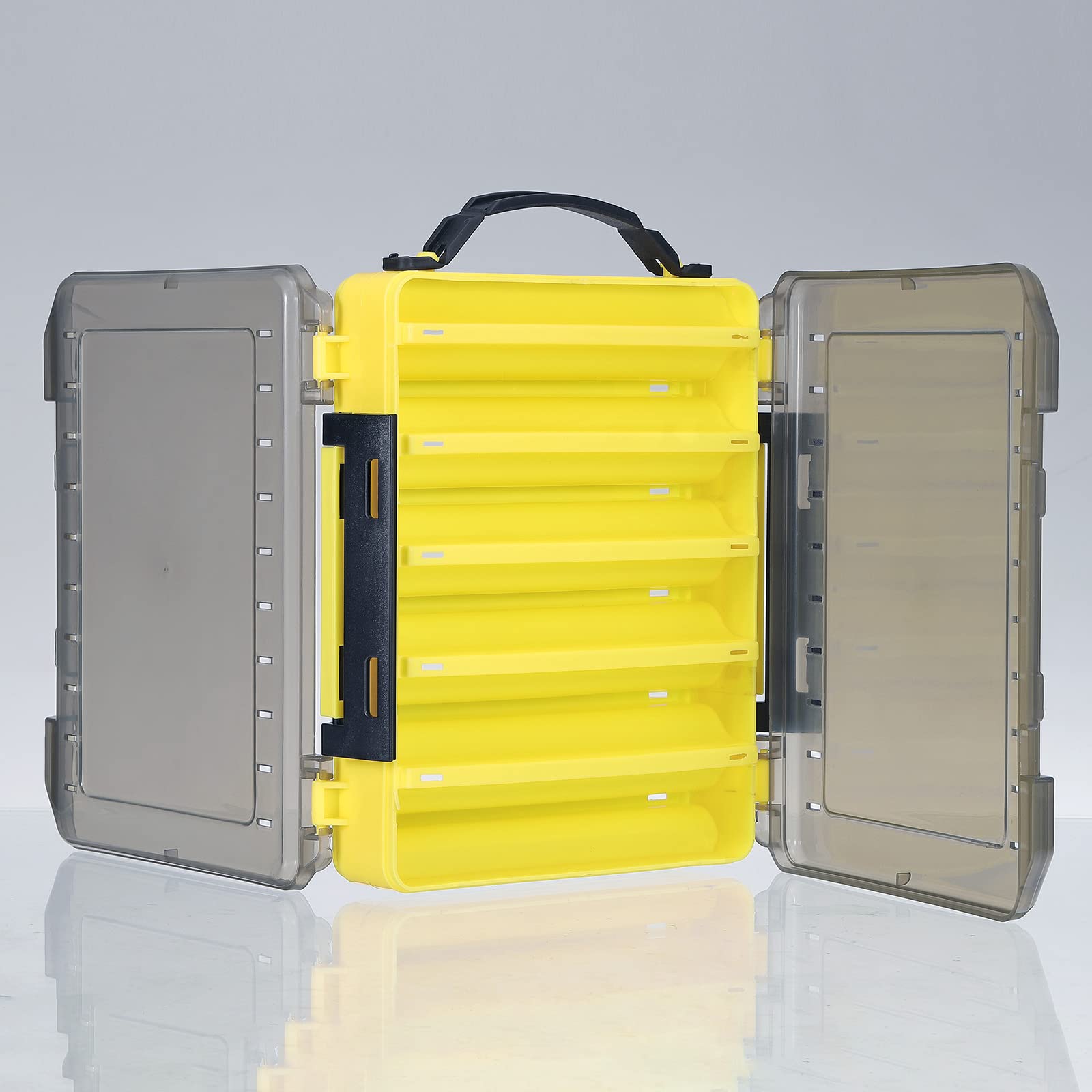 PATIKIL Fishing Lure Storage Box 2 Pack Plastic Double Sided Fish Tackle Container Organizer, Yellow