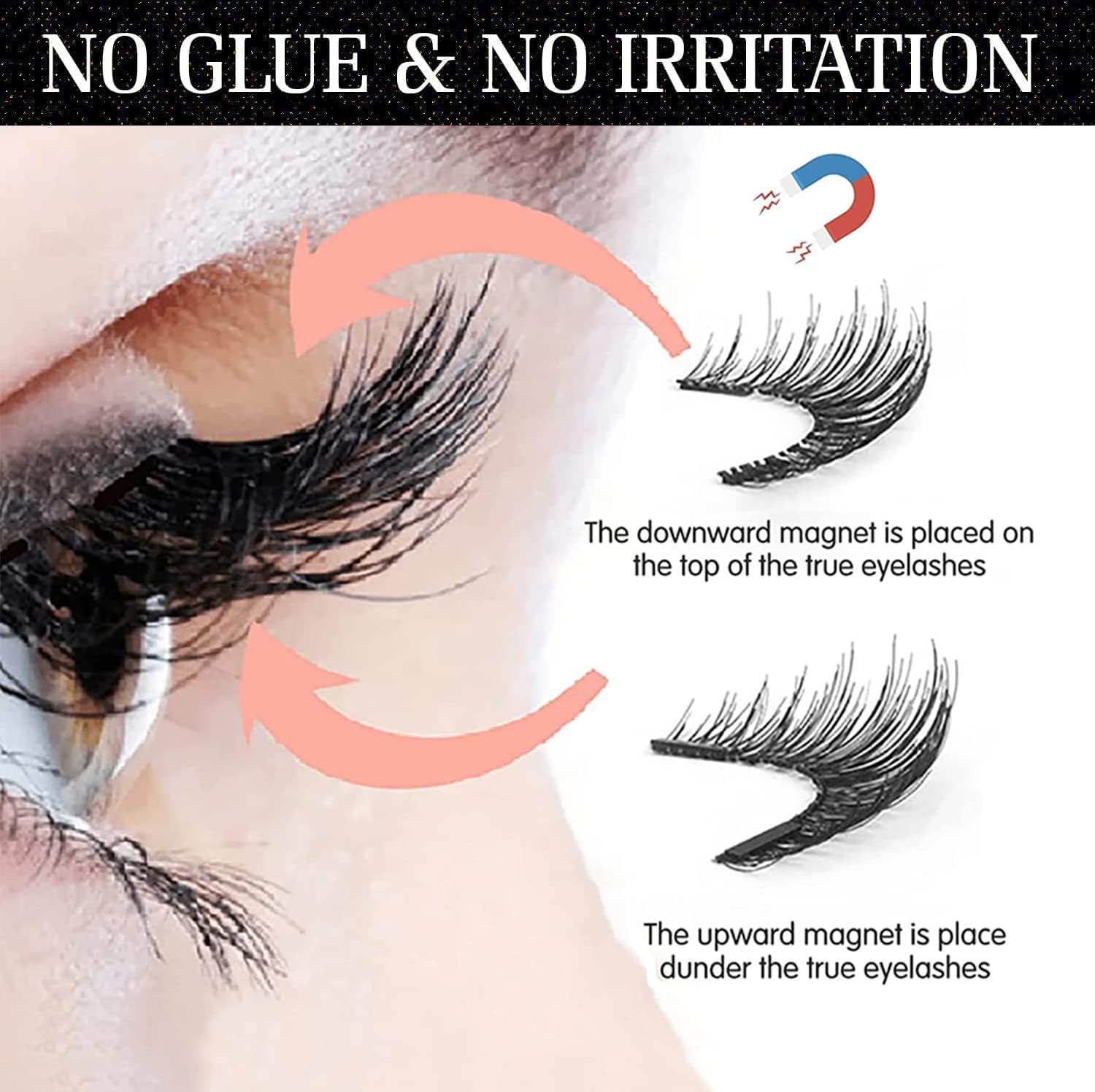 Magnetic Eyelashes without Eyeliner, Reusable Dual Magnetic Eyelashes NO Eyeliner or Glue Needed, Magnets False Eyelashes, Soft 3D Fake Lashes Extension with Tweezers, Natural Look Eyelashes Set