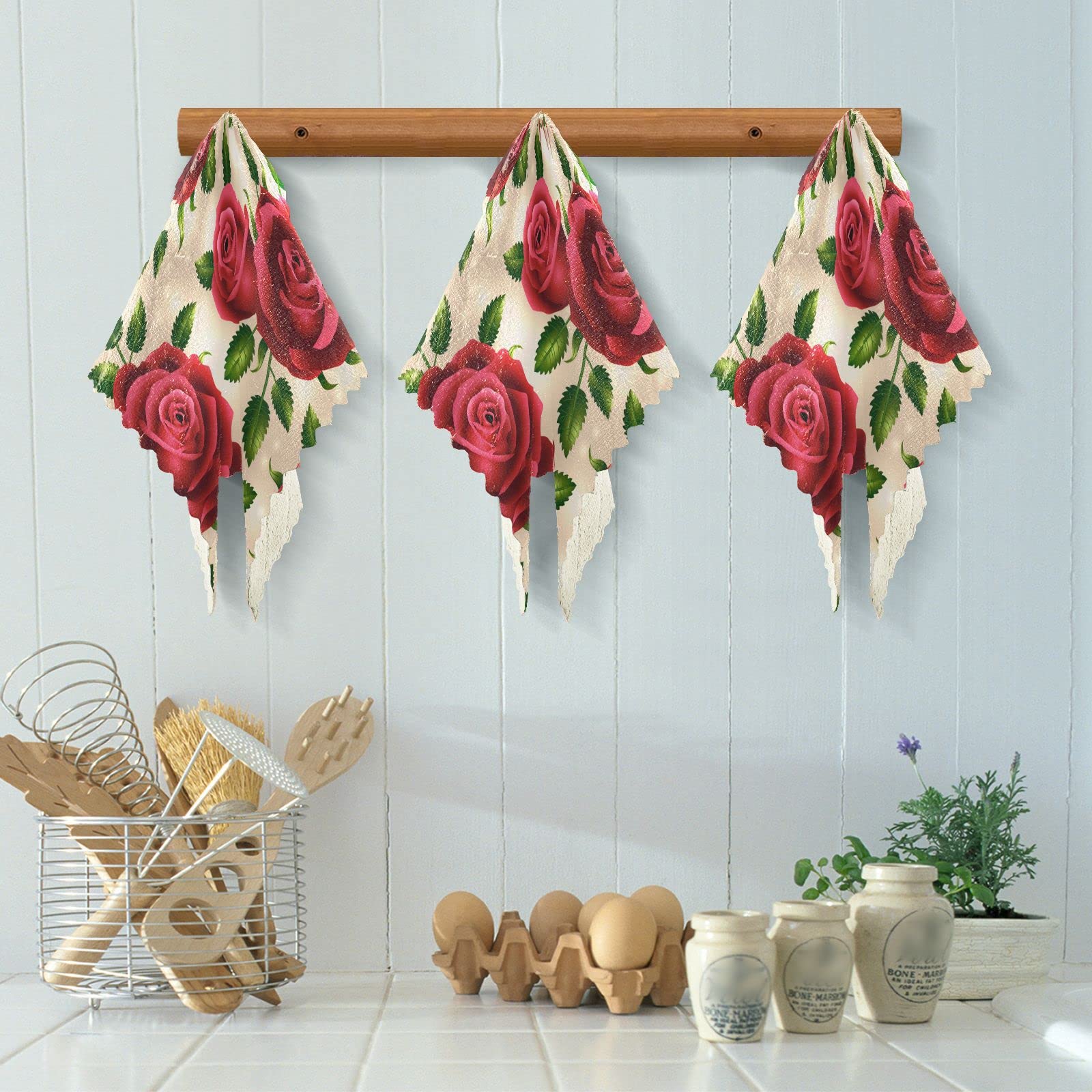 senya 6 Pack Dish Cloths Dish Towels Red Roses Flowers Reusable Kitchen Hand Towels
