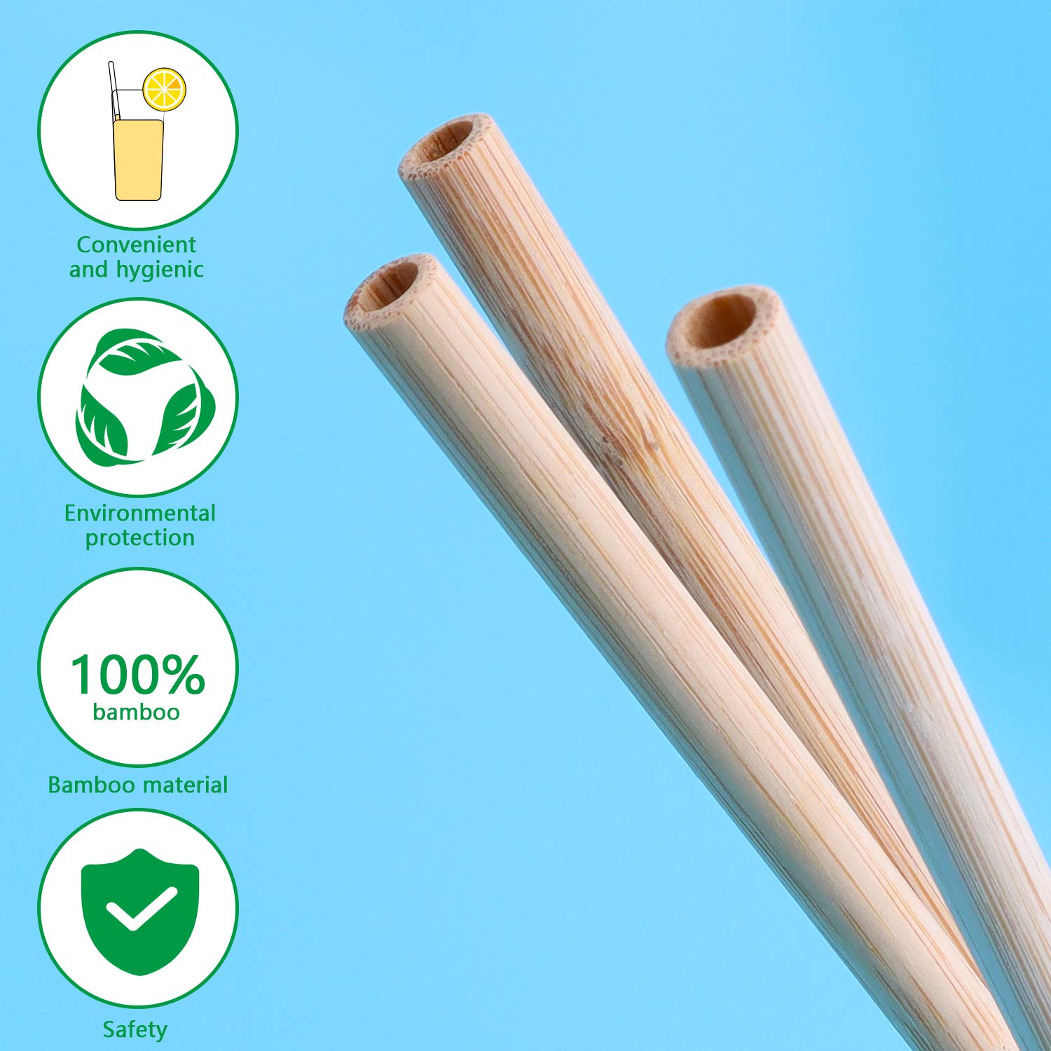 Q-DIRT PRO Reusable Bamboo Drinking Straws 7.8 Inches 100% Natural Eco Friendly Biodegradable and Organic 20 Sticks Bamboo Wooden Straw Includes Cleaning Brushes