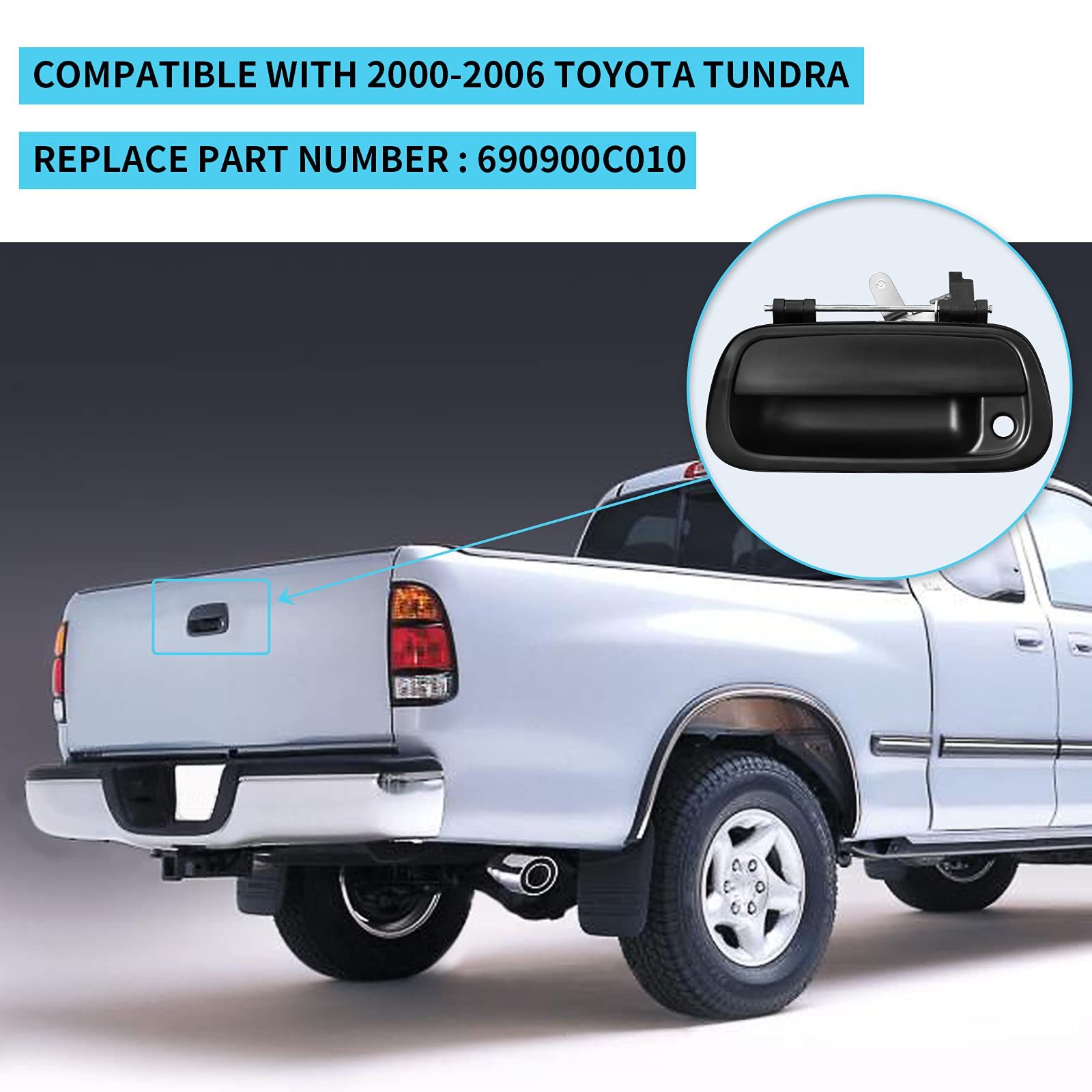 MuHize Camper Tailgate Handle - Black Durable Automotive Tailgate Handle, Compatible with 2000-2006 Toyota Tundra, OEM# 690900C010