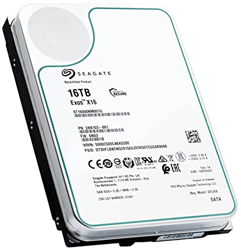 Seagate 16TB HDD Exos X16 7200 RPM 512e/4Kn SATA 6Gb/s 256MB Cache 3.5-Inch Enterprise Hard Drive (ST16000NM001G) (Renewed)