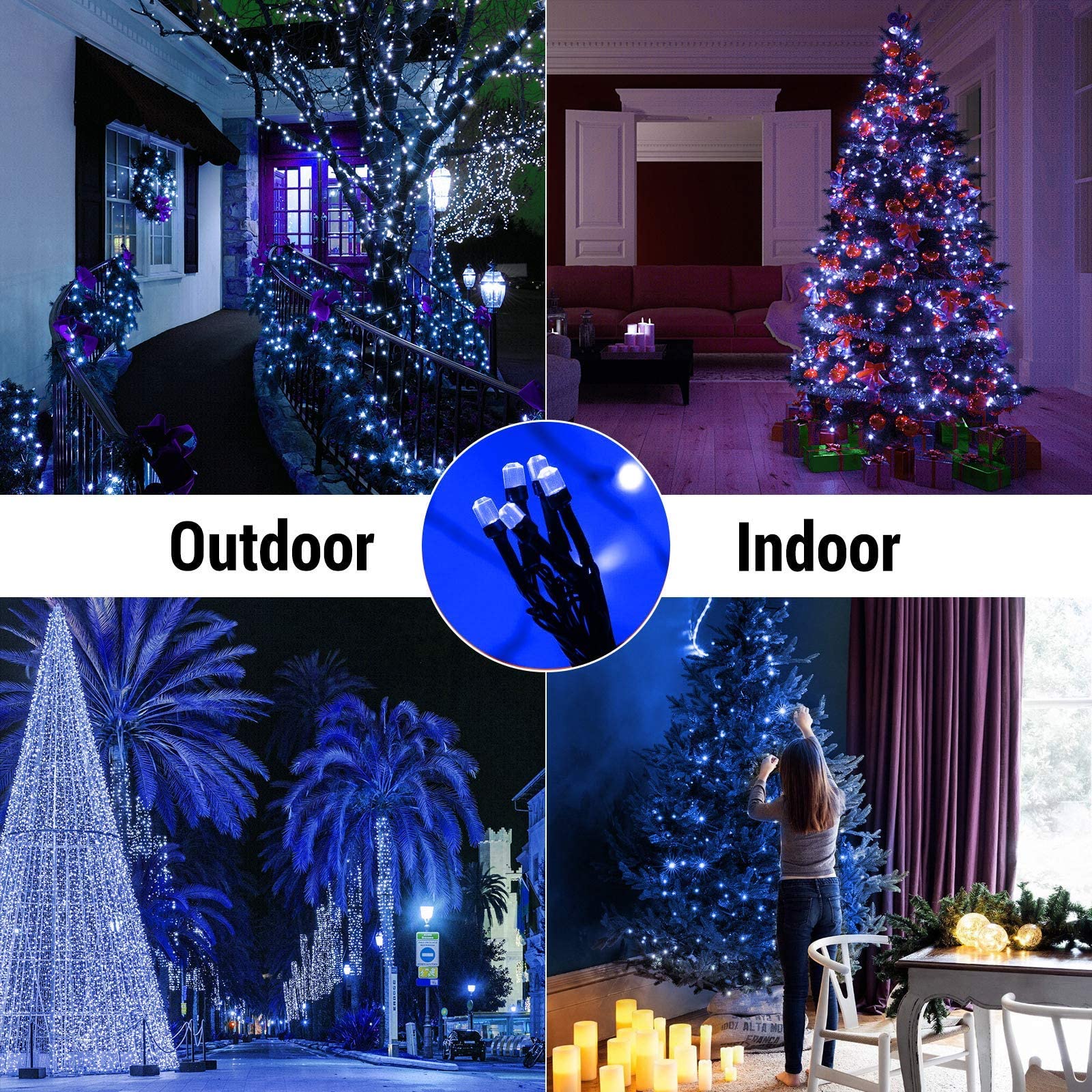 Lomotech Blue Christmas Lights, 66Ft 200 LED Blue String Light, Connectable Oversize Lamp Beads Light String, Timer Function 8 Modes Twinkle Light for Christmas, Garden, Holiday Decoration