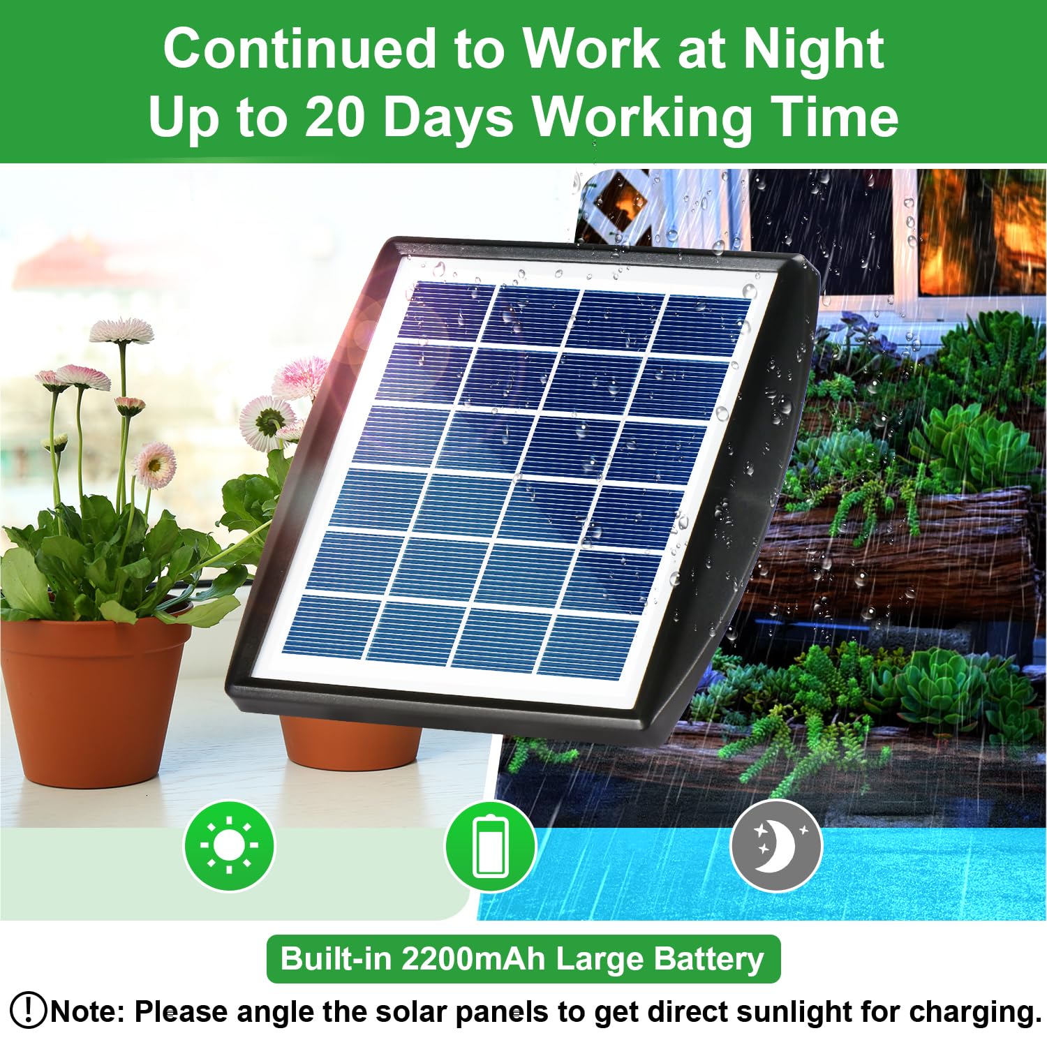 Solar Auto Irrigation System, Solar Powered Drip Irrigation Kit with 2200mAh Battery & 6 Timer Modes, NVRGIUP Indoor Outdoor Automatic Self Watering System for 10 Potted Plants in Green House, Garden