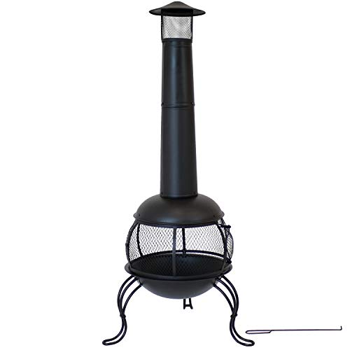 Sunnydaze 66-Inch Black Heavy-Duty Steel Wood-Burning Chiminea with Rain Cap - High-Temperature Paint Finish