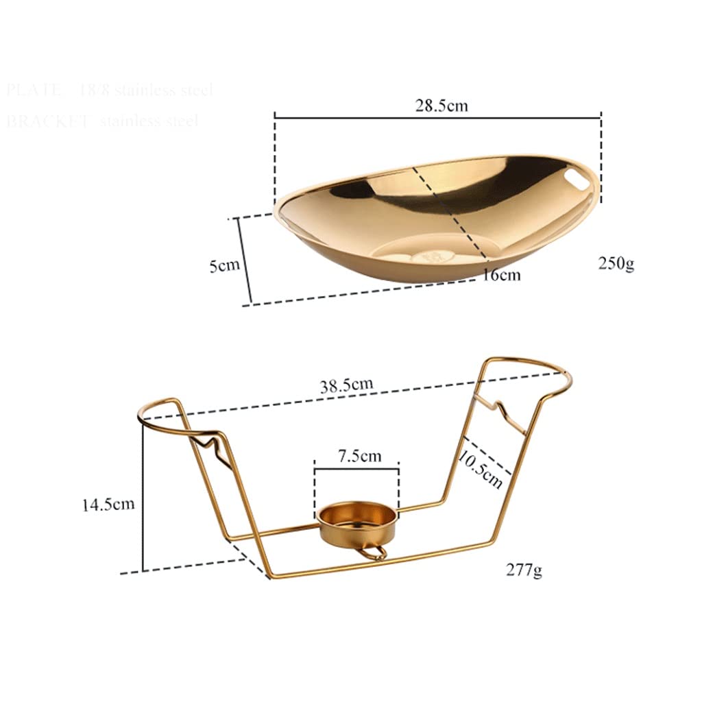 SEASD Household Stainless Steel Dry Hot Pot With Holder Small Chafing Dish Solid Fuel Boilersmall Warmer ( Color : Rose Gold , Size : 38.5*14.5*10.5cm )