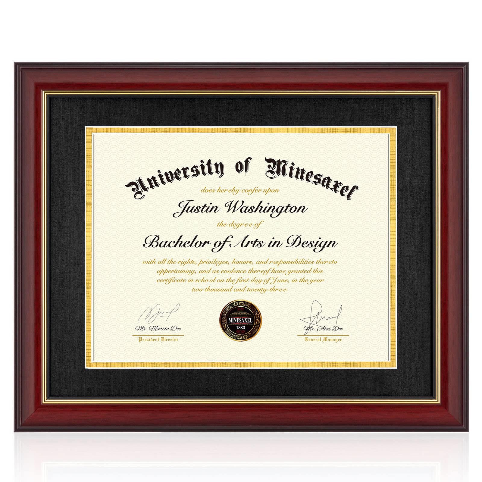 Minesaxel 11x14 Diploma Frame with 8.5 x 11 Opening Black Mat, Display 8.5x11 Degree Certificate Document, Wall Mount or Tabletop Display(Cherry Red)