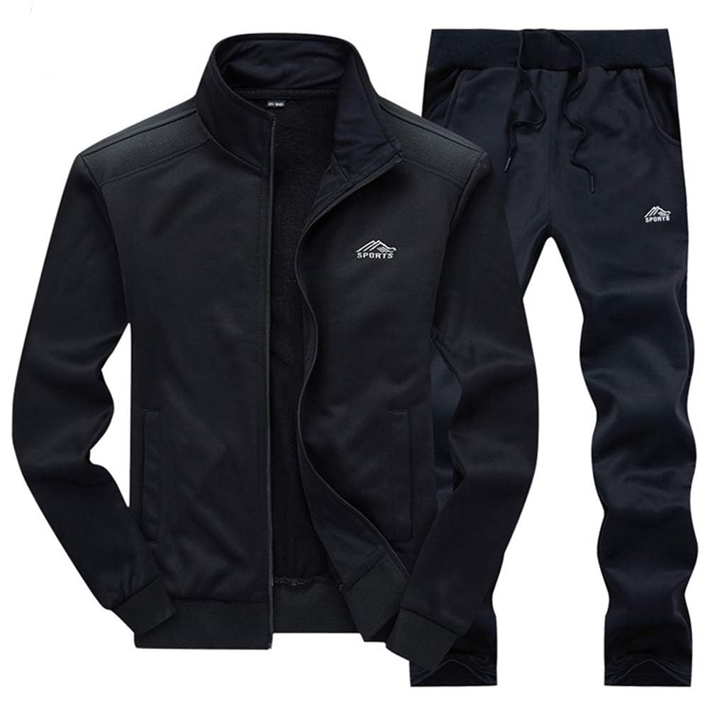 MANTORS Men's 2 Piece Tracksuit Full Zip Running Jogging Sports Sweatsuits 03Black-L