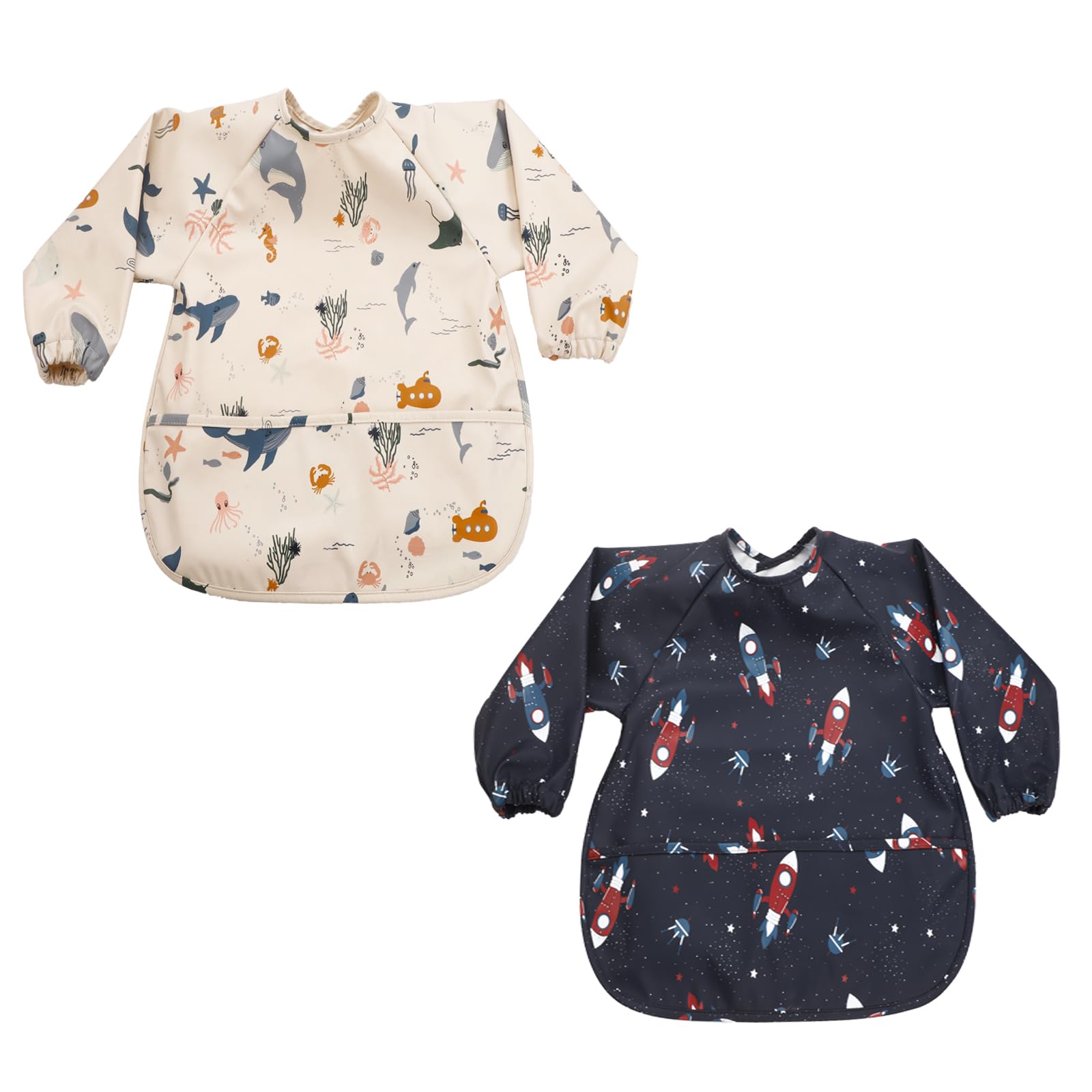 Weather Trend Bibs for Toddlers,Set of 2,Adjustable Baby Bibs for Boy Eating with Crumb Catcher