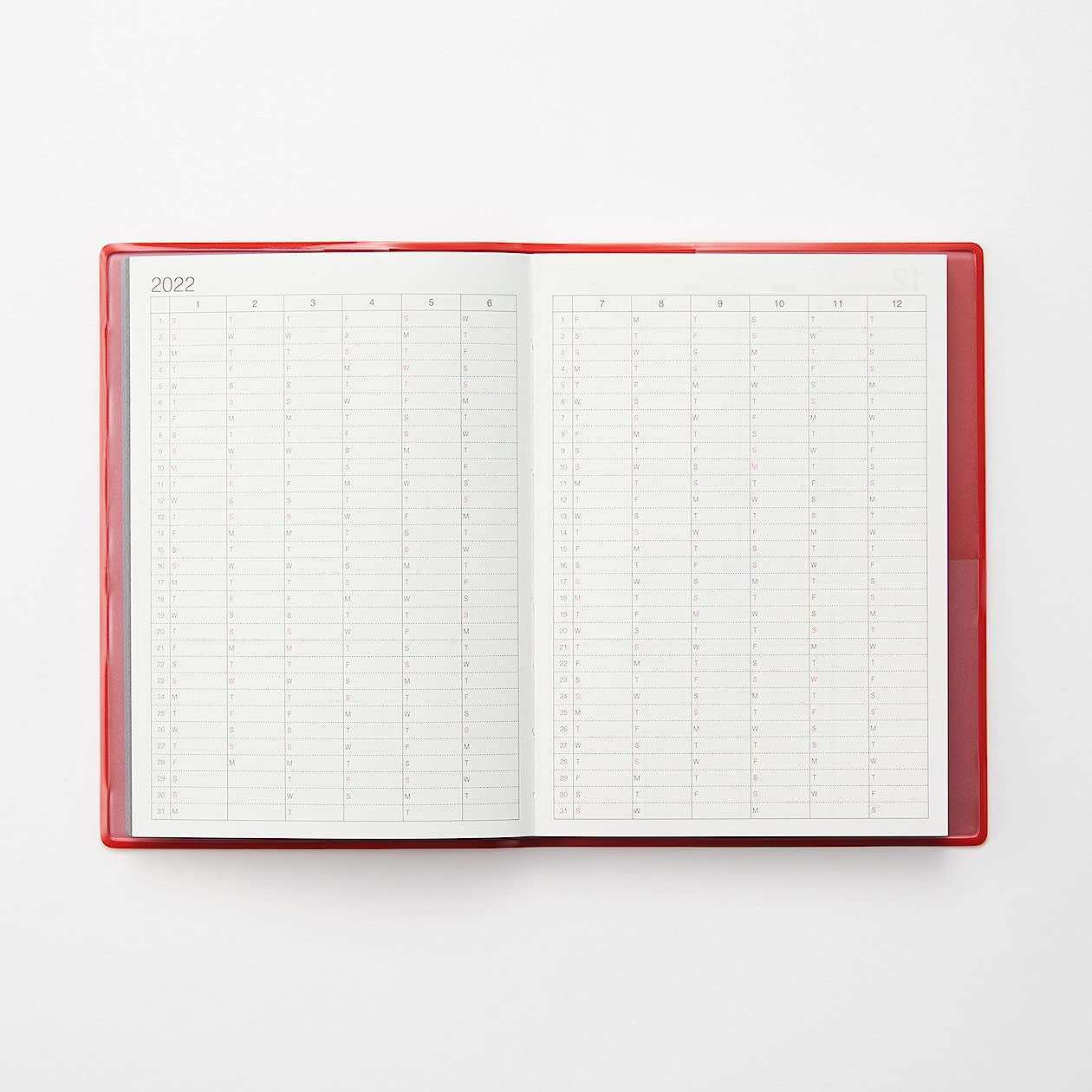 MUJI Monthly/Weekly Schedule Book 2022 A6 Size Red Beginning December 2021 Polyvinyl Chloride Cover Planner Scheduler