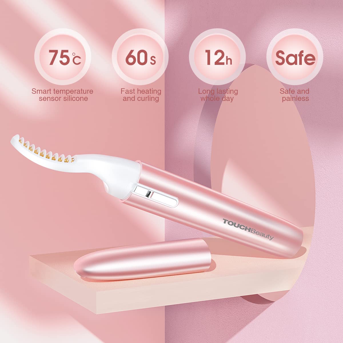 TOUCHBeauty Heated Eyelash Curler with Heating Lashes Curl Comb, Painless Quick Natural Curling Battery Powered TB-2052