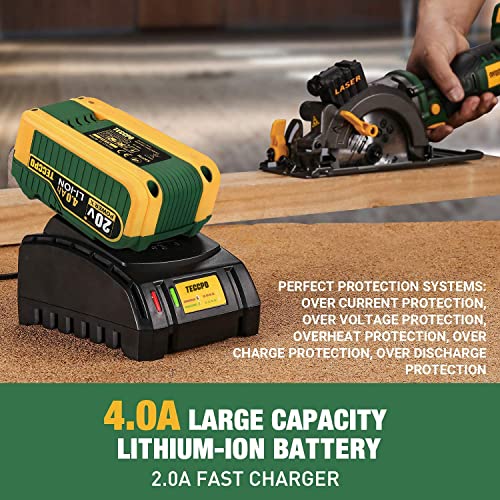 TECCPO Cordless Circular Saw, 4.0Ah 20V 4,500RPM Saw with Laser, 3 Blades(4-1/2"), Fast Charger, Max Cutting Depth 1-11/16''(90°), 1-1/8''(45°), for Wood, Plastic, Soft Metal and Tile Cuts - MTW510B