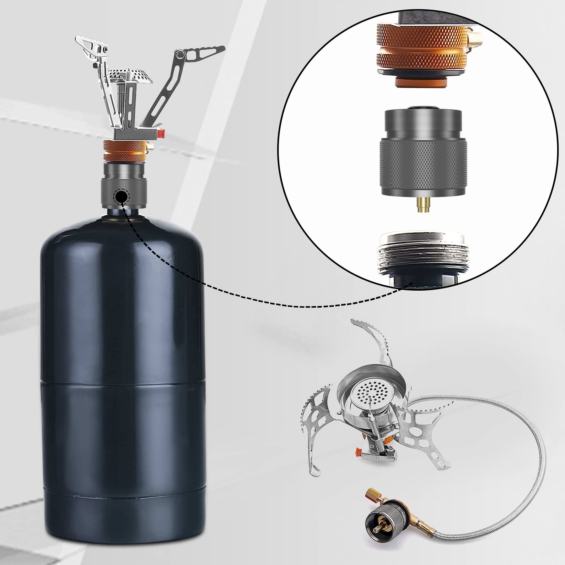 Propane to Butane Adapter - Taschyas Camping Stove Adapter Gas Adapter Converter - 16 oz Propane Tank Input EN417 Valve Output - Camp Fuel Refill Adapter for Outdoor Backpack Hiking