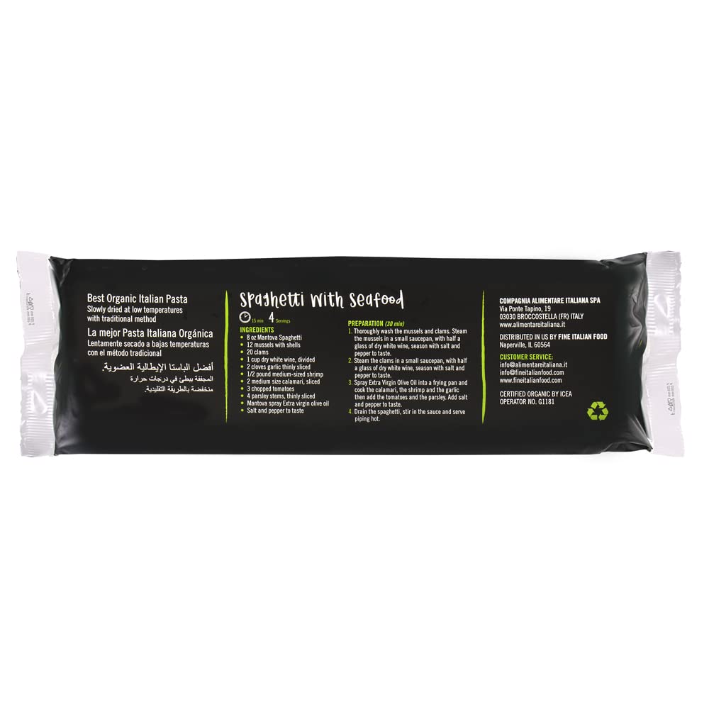 Mantova Organic Spaghetti Pasta - Non-GMO Italian Imported Pasta - 1 lb. Packs (Quantity of 6)