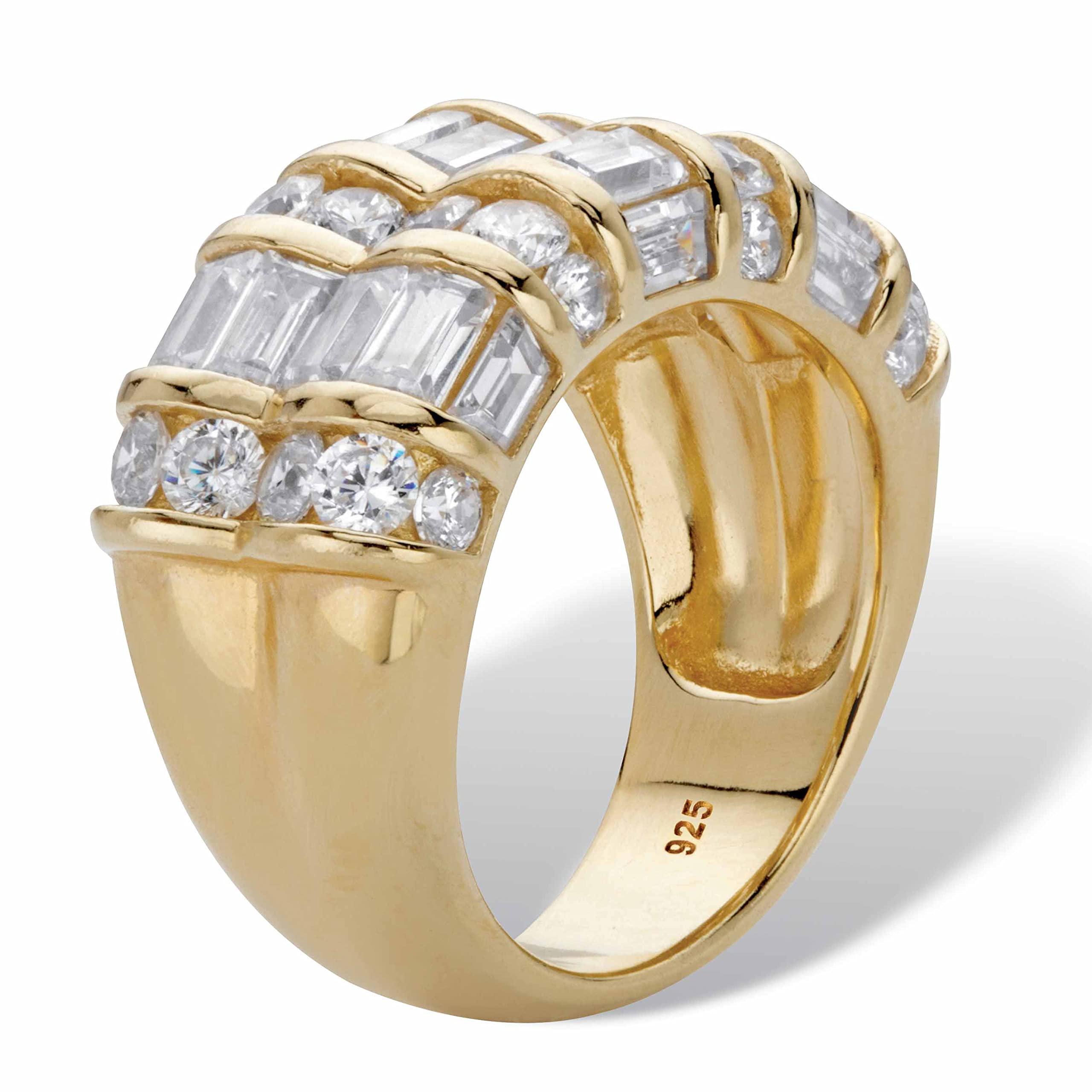 PalmBeach Yellow Gold-plated Sterling Silver Baguette Cubic Zirconia Ring Sizes 6-10 Size 7
