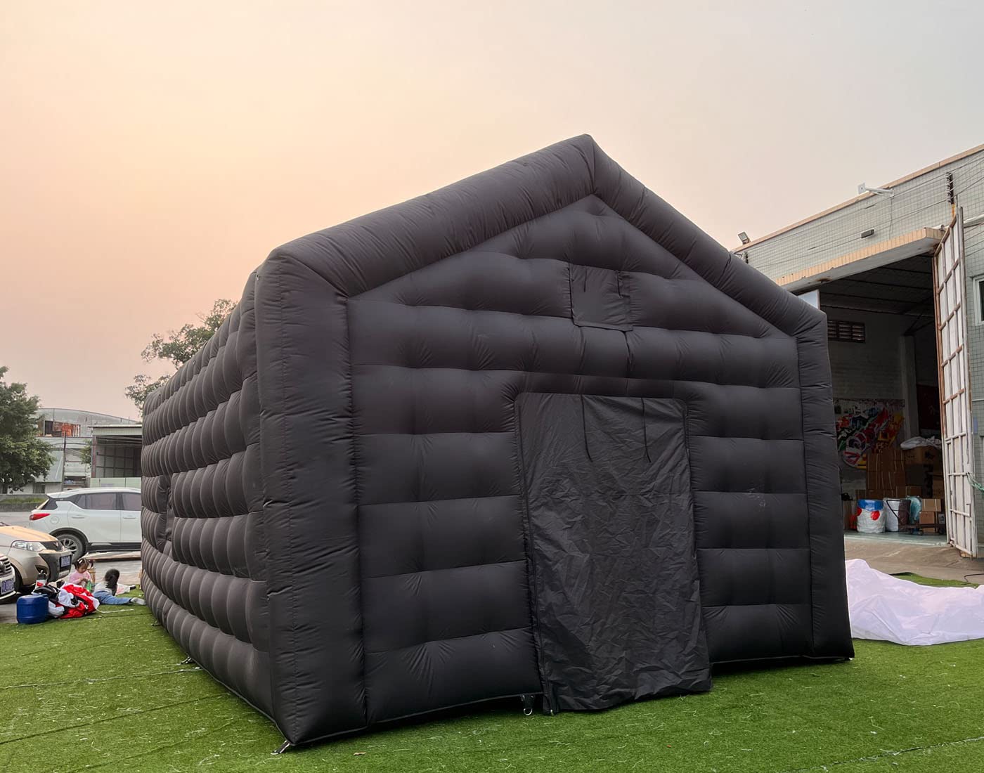 Large Black Inflatable Cube Wedding Tent Square Gazebo Event Room Big Mobile Portable Night Club Tent Party Pavilion for Backyard/Outdoor Events(29.5ftx16.5ft)