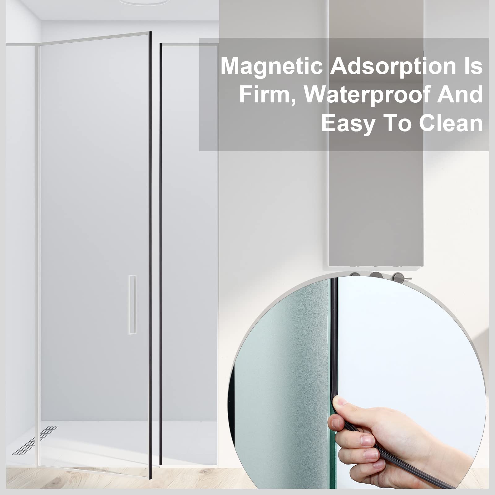 Thicken Shower Door Magnetic Strip Replacement, RV Shower Door Magnet Seal Strip Replacement Magnetic Strip for Framed and Semi Frameless Swinging Glass Shower Doors, 3/8 x 4/25 in(1 Roll,98 Inch)