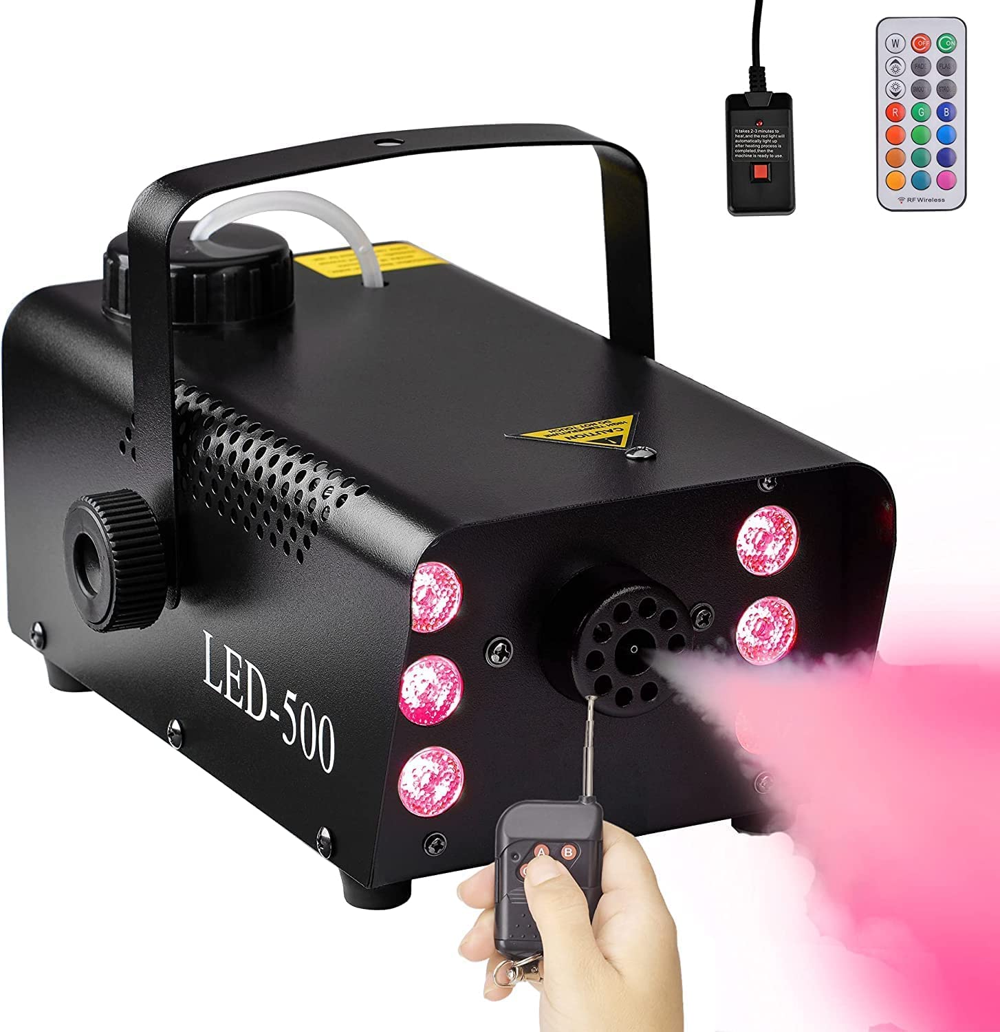 Seasonize Halloween Fog Machine with 6 LED Lights 500W Smoke Machine with 12 Color Effect, 2000CFM Fog with Wired and Wireless Remote Control