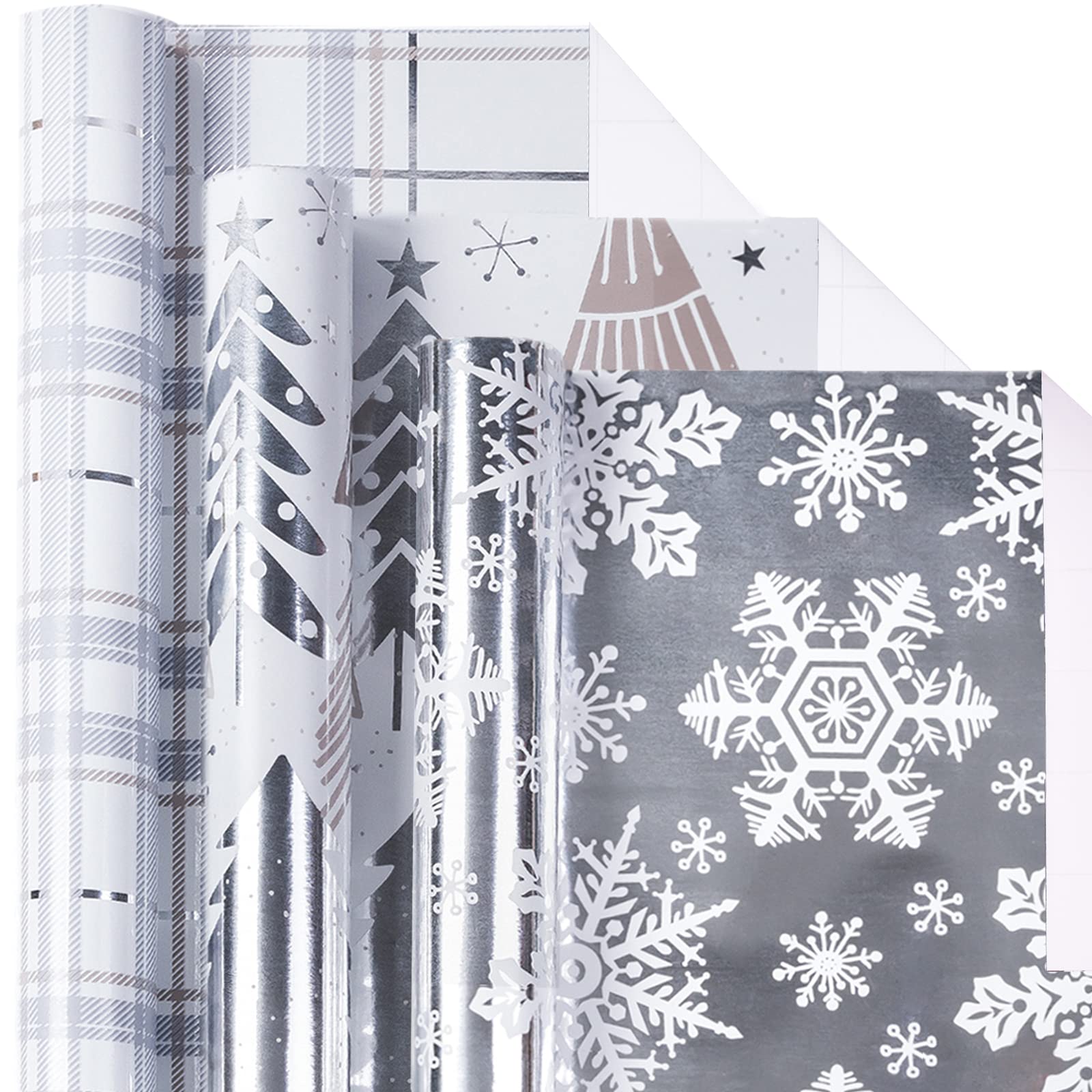 LeZakaa Reversible Christmas Wrapping Paper Roll - Pink Metallic Foil Gift Wrap Paper with Nutcracker & Stripe - 17 inches x 32.8 Feet (46.45 sq.ft.)