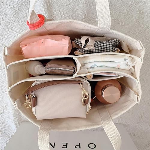 Large Capacity Multi-pocket Casual Canvas Bag Versatile Shoulder Crossbody Tote Bag (White)