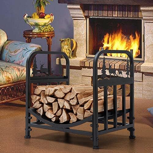 TOYSINTHEBOX Firewood Rack 17Inch Outdoor Log Holder Black Powder-Coated Steel Heavy Duty Wood Storage Accessory for Patio, Fireplace, Stove and Fire Pit with Christmas Elements