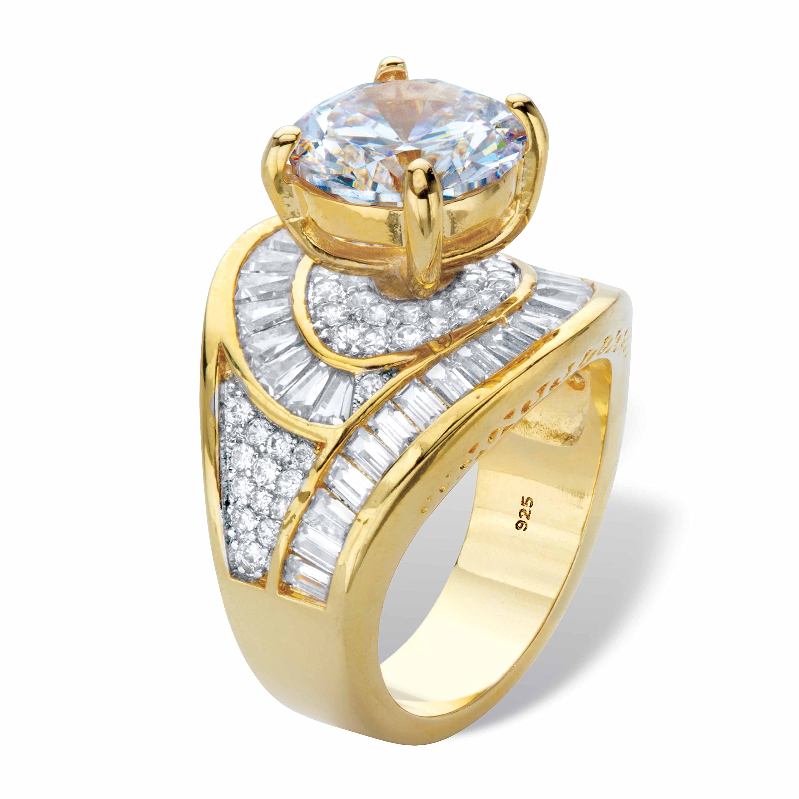 PalmBeach Yellow Gold-plated Sterling Silver Round Cubic Zirconia Bypass Engagement Ring Sizes 6-10 Size 7