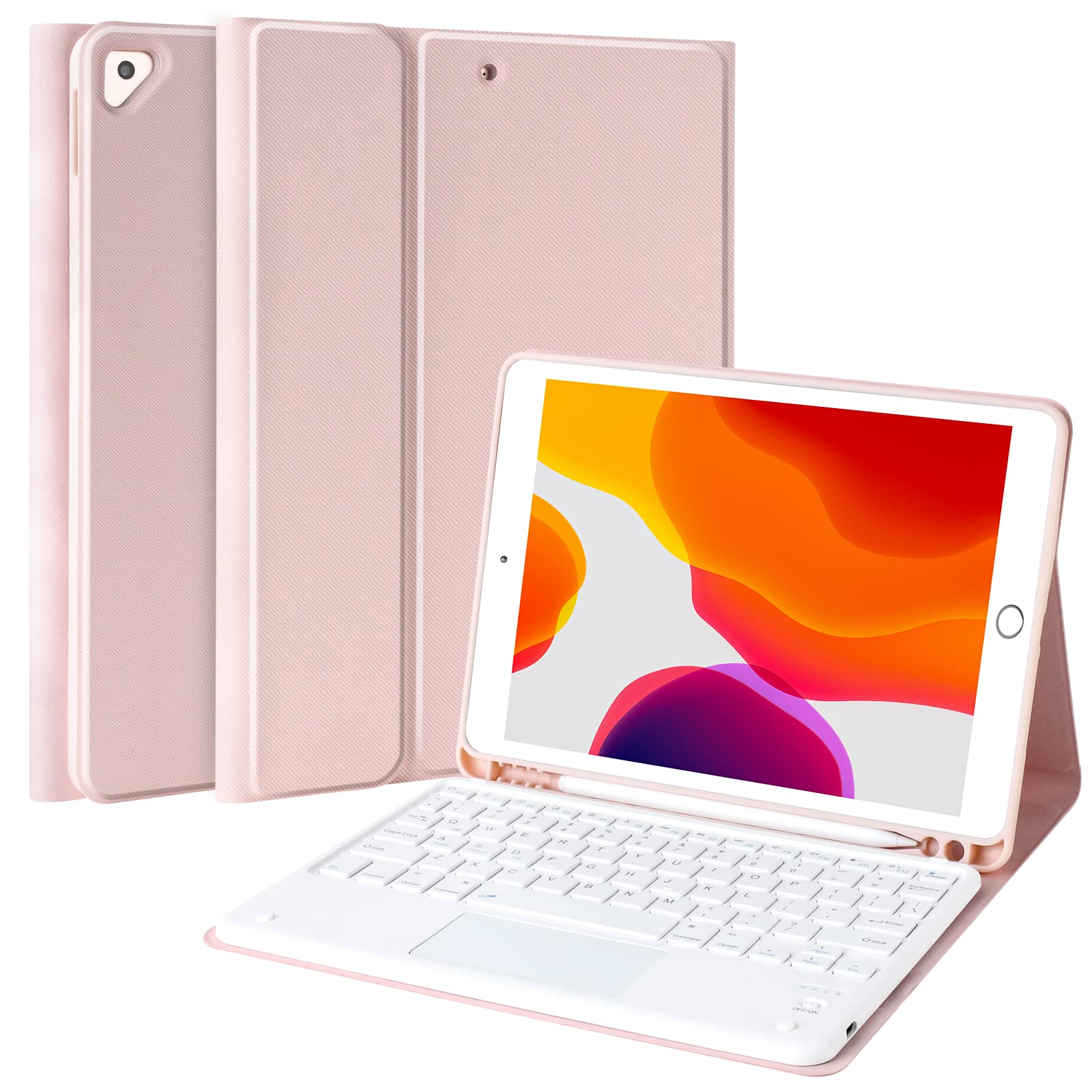 Touchpad Keyboard Case for iPad 10.2 2021 9th Generation/2020 8th Gen/2019 7th Gen, Detachable Wireless Keyboard Cover with Pencil Holder for New iPad 9th Gen/8th Gen/7th Gen, Air 3, Pro 10.5, Pink
