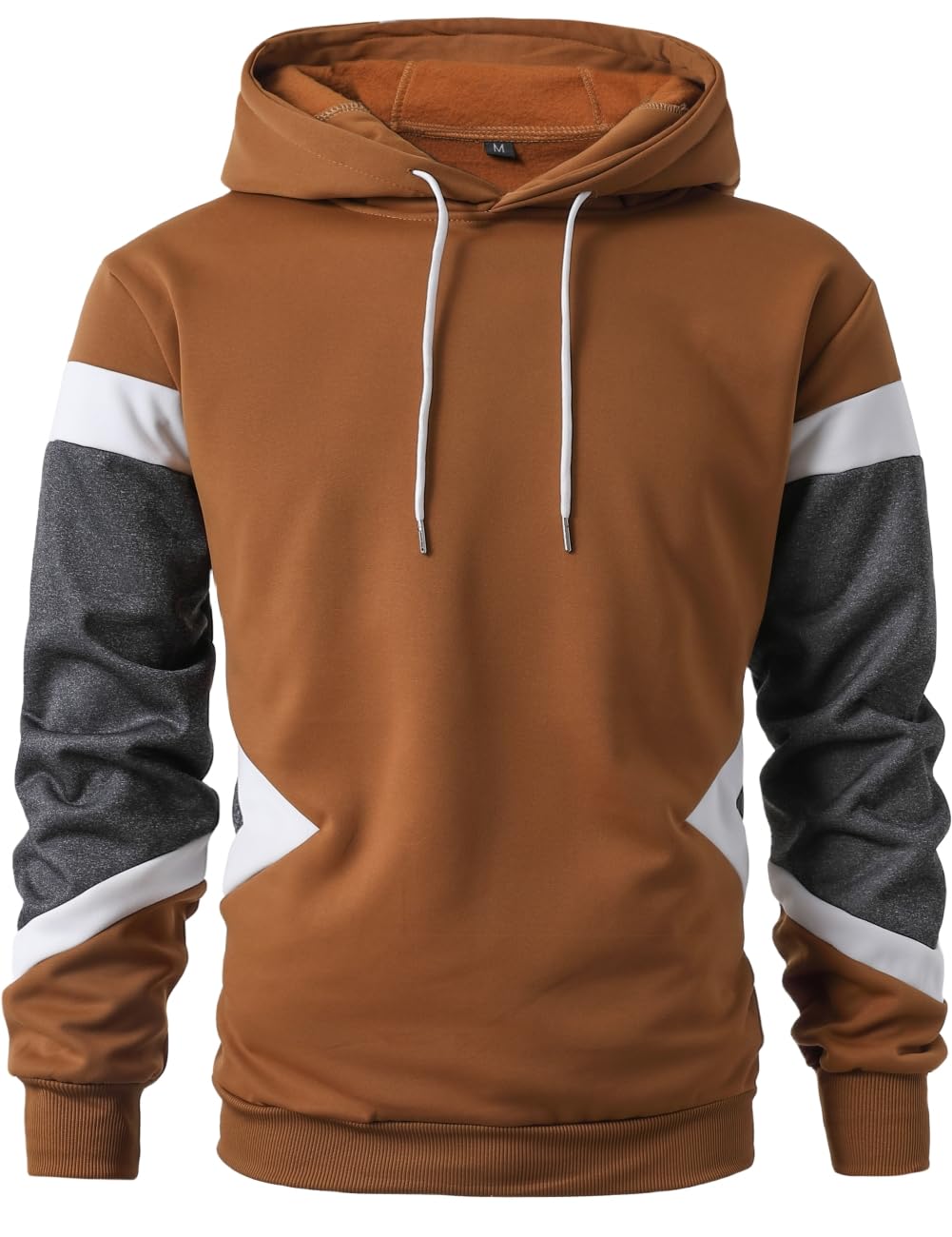 LQHHYLYX Mens Hoodie Multicolor Panel Sweatshirt Fleece Long Sleeve Sports Tops (Large, Light tan)