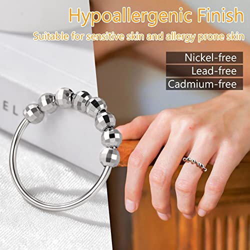 PROSILVER Sterling Silver Spinning Spinner Figet Ring Size 8 Fidget Rings For Anxiety Women Men Jewelry