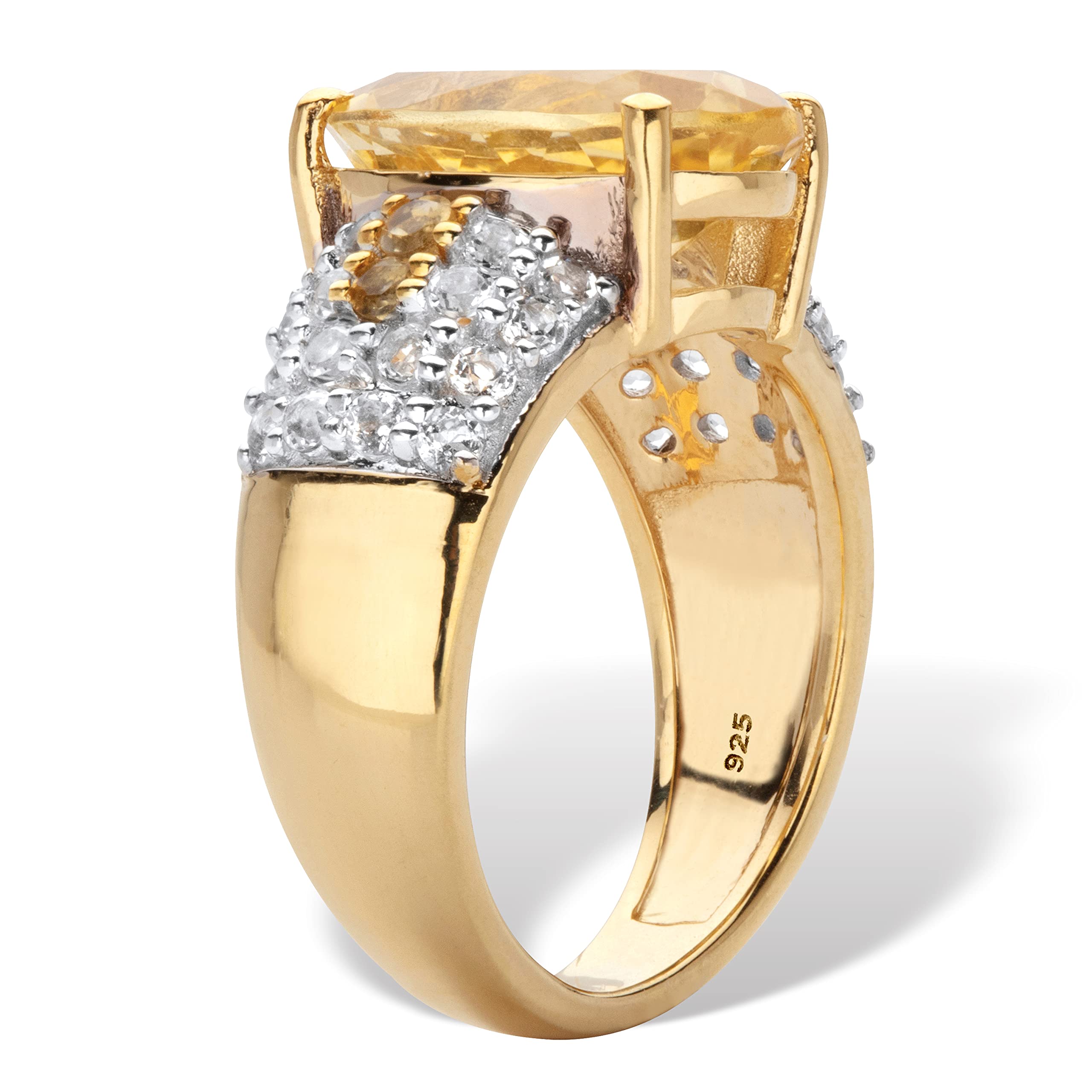 PalmBeach Yellow Gold-plated Sterling Silver Oval Cut Genuine Yellow Citrine Pave Ring Sizes 6-10 Size 9