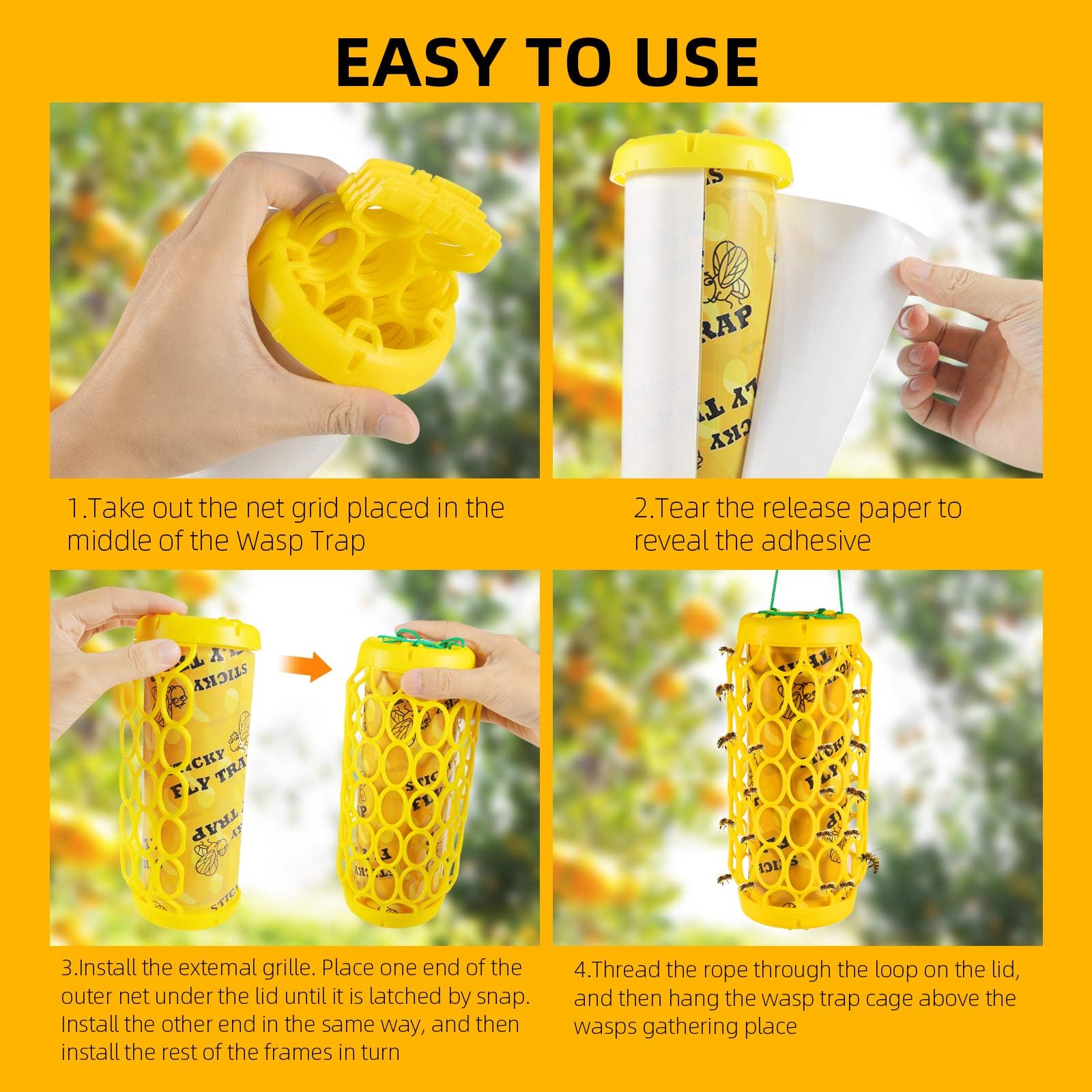 Wasp Trap,Carpenter Bee Trap,Wasp Traps Outdoor Hanging,Yellow Jacket Trap Wasp Killer Catcher,Reusable Wasp Deterrent Outdoor with 4 Sticky Bug Board Bee Catcher Wasp Repellent Flying Insect Trap