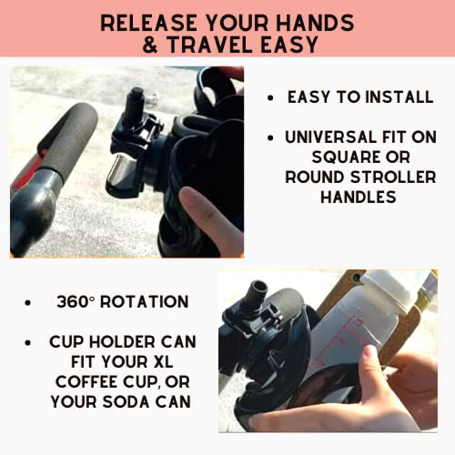 Stroller Cup & Phone Holder/ Universal 2-in-1 Cup Holder for Bike, Wheelchair, Walker, Beach Umbrella and More!(Pink) STC2IN1