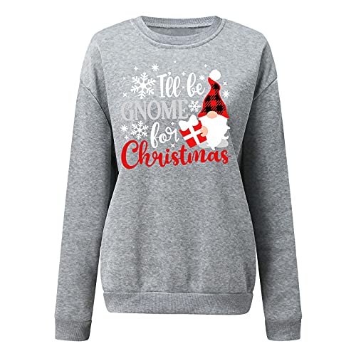 Tops For Women Casual Summer Cute Elk Pattern Blouse Large Size Slouchy Sweatshirt Flowy All-match Pullovers Christmas Tops Grey