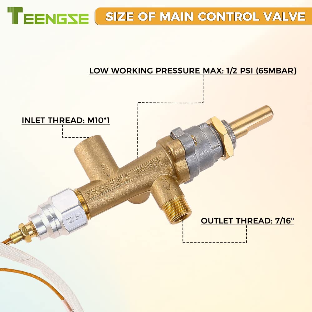 TEENGSE Fire Pit Control Safety Valve, Heater Safety Kit Replacement Parts with Thermocouple and Dump Switch for Room Space Heater Outdoor Patio Heater, Barbecue Grills, Fire Pits, Fireplaces